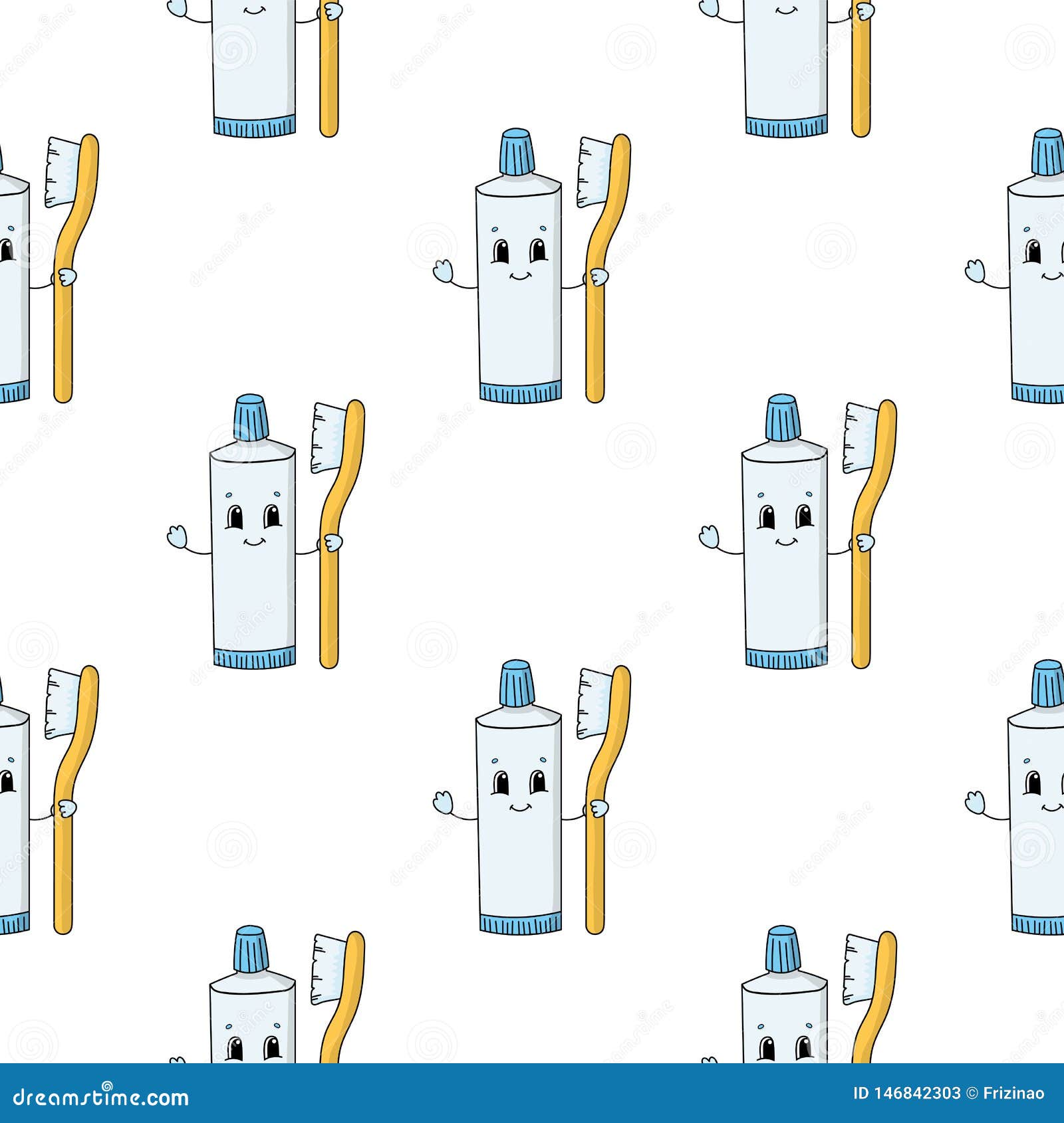 Happy Toothpaste. Colored Seamless Pattern with Cute Cartoon Character ...
