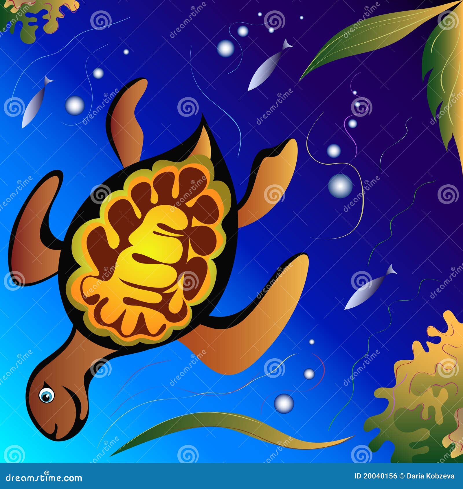 Happy Tortoise Swimming in the Sea Stock Vector - Illustration of blue ...