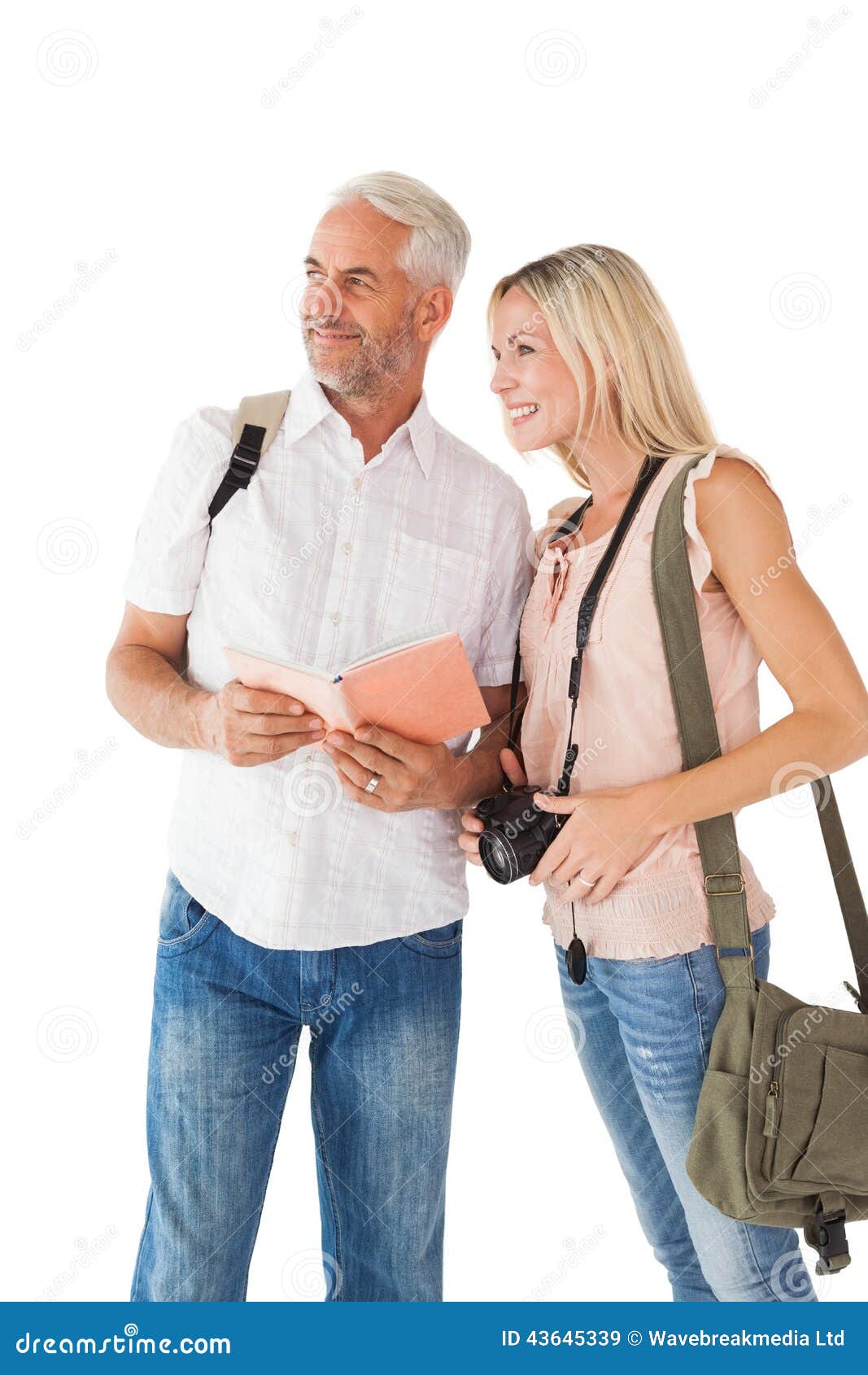 Happy Tourist Couple Using the Guidebook Stock Image - Image of ...
