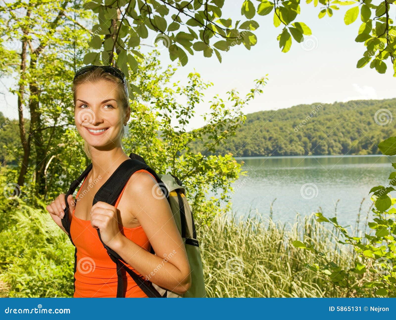Happy tourist in a forest stock image. Image of happy - 5865131