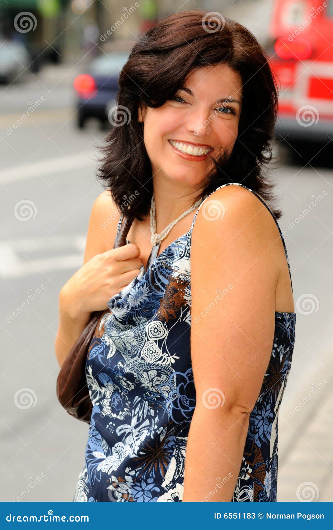 Happy in Town stock image. Image of pretty, female, brunette - 6551183