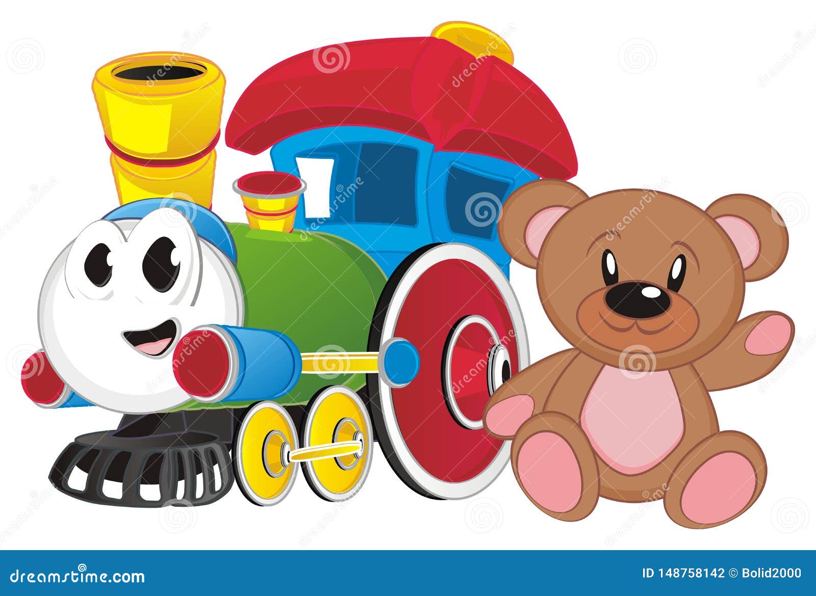 Happy Toy Train With Teddy Bear Royalty-Free Stock Image ...