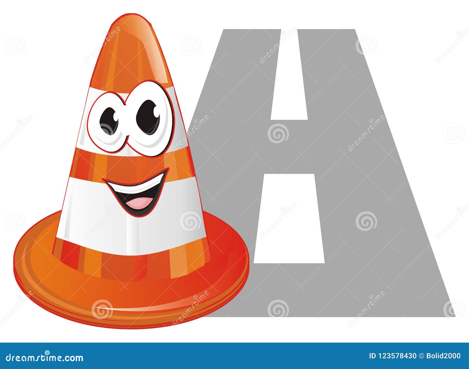 Happy Traffic Cone Stand on Road Stock Illustration - Illustration of ...