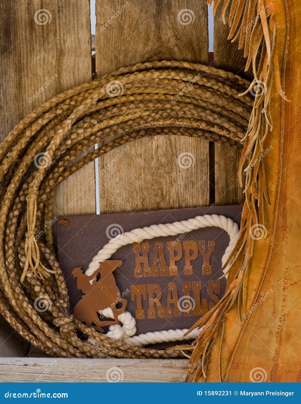 Happy Trails Wood Shelf with Rope & Chaps Stock Image - Image of rodeo ...