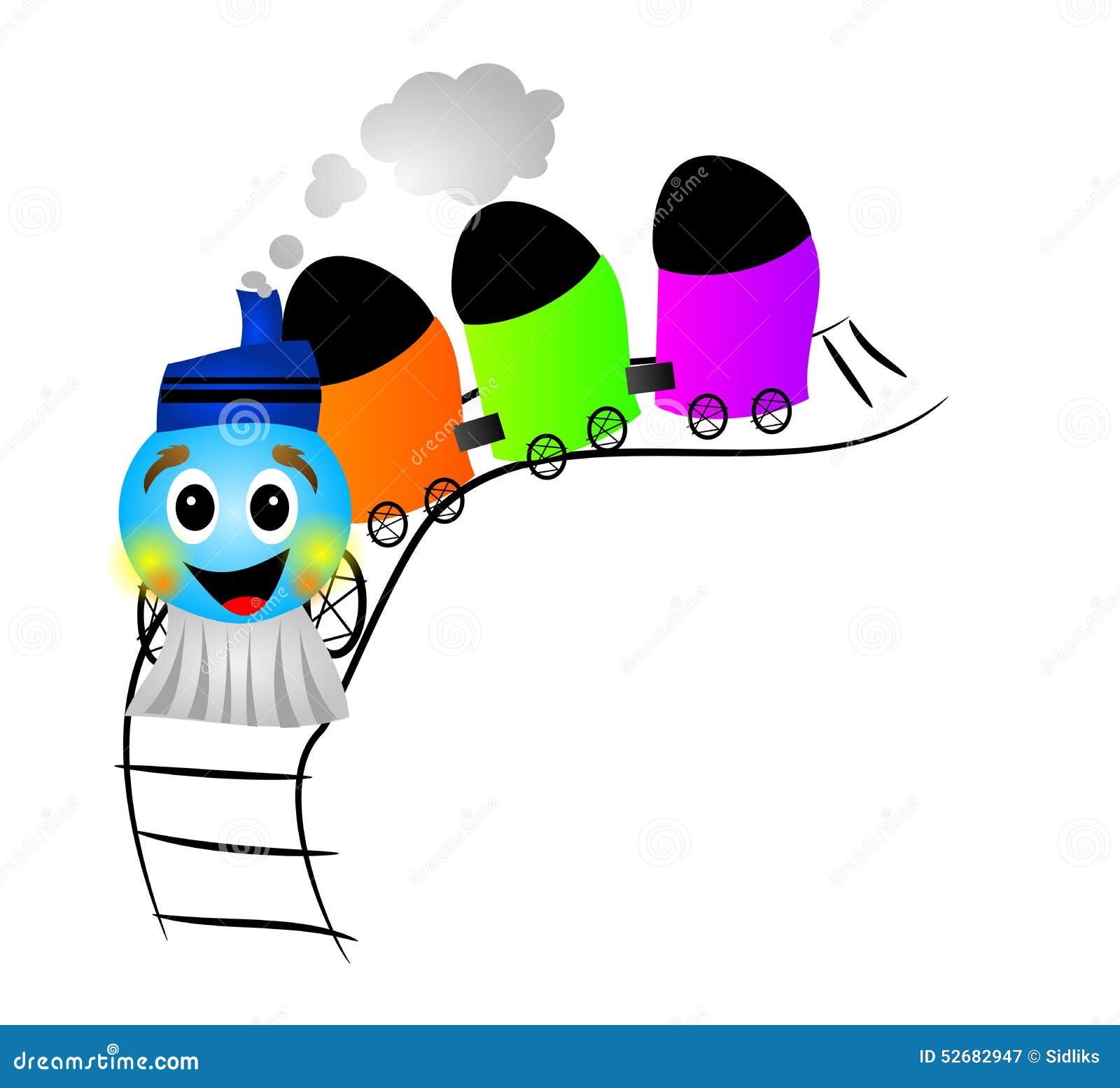 Happy Train, Locomotive With Steam - Colouring Page For Children Stock ...