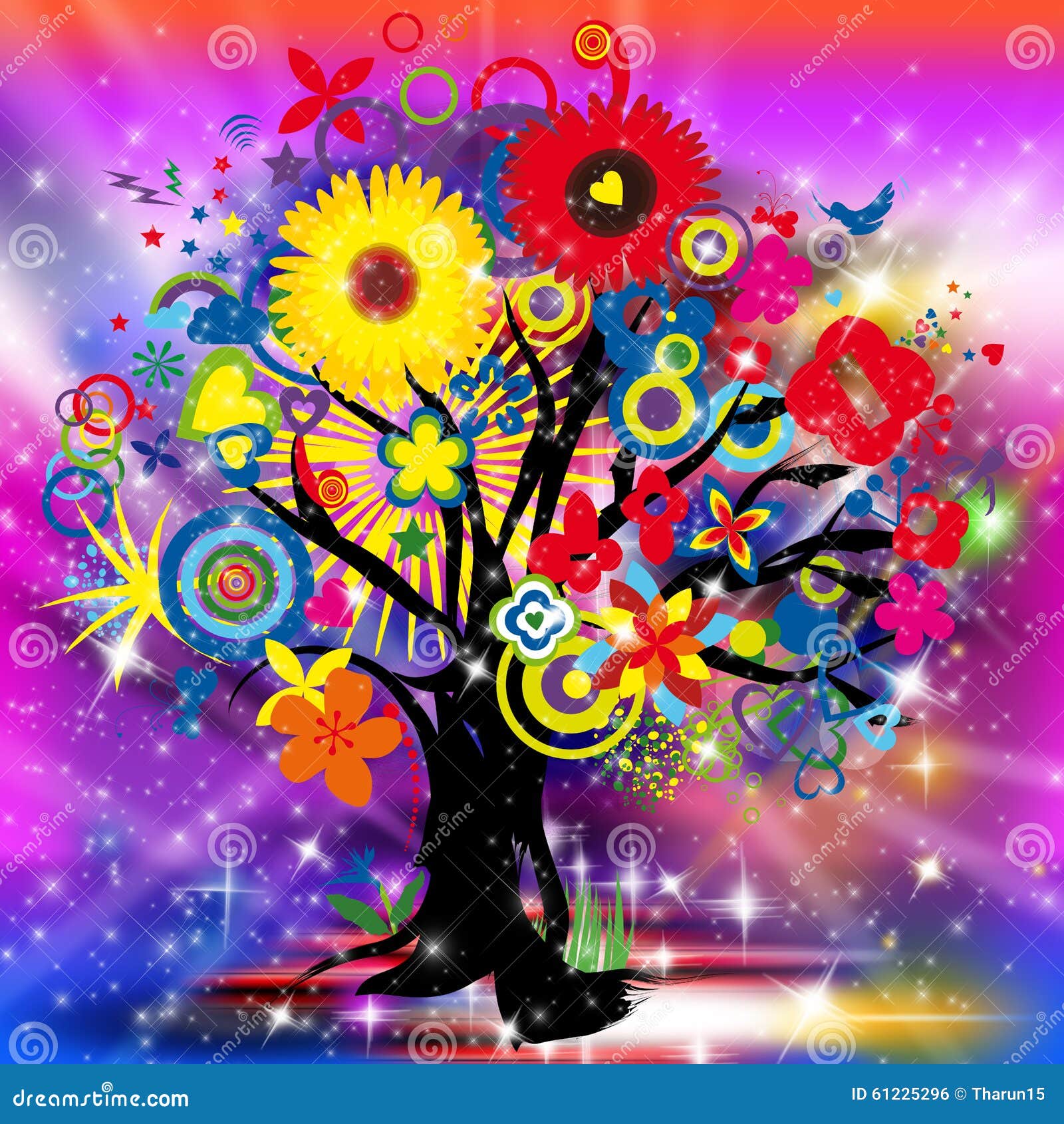 Happy Tree of Life stock illustration. Illustration of love - 61225296