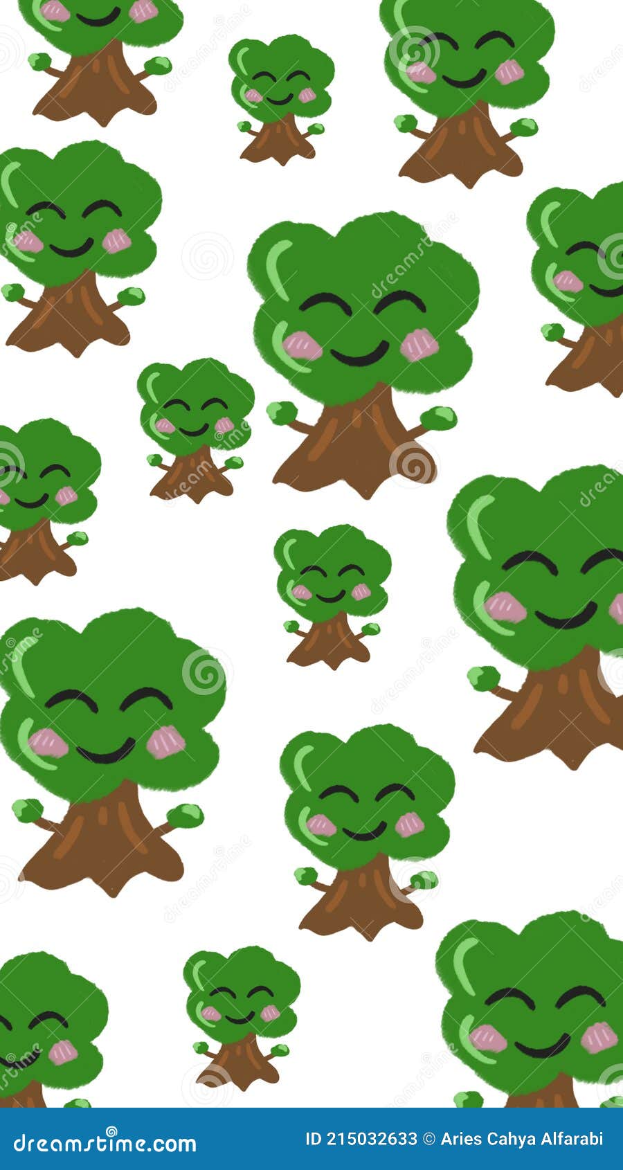 Happy Tree Pattern Wallpaper Background Aesthetic Stock Illustration ...