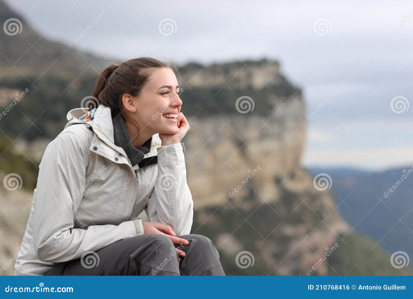Happy Trekker Contemplating Views in the Mountain Stock Photo - Image ...