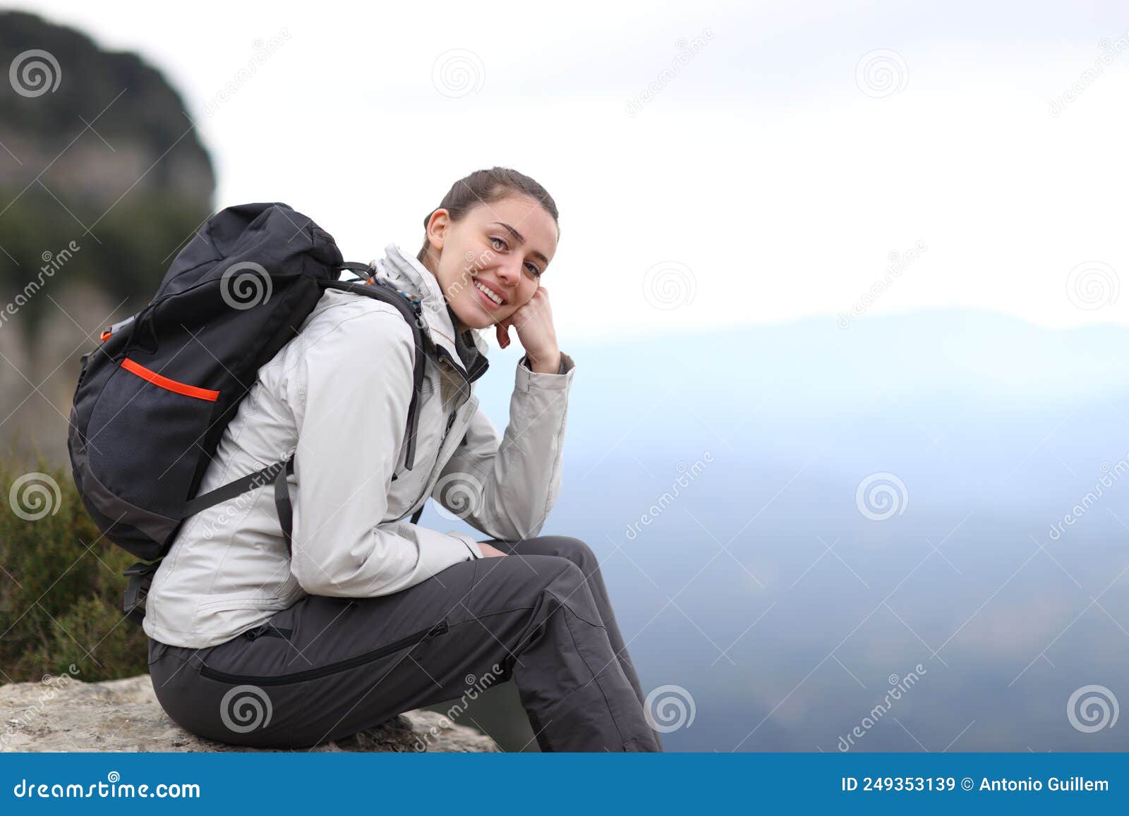 Happy Trekker Walking In A Foggy Forest Royalty-Free Stock Image ...