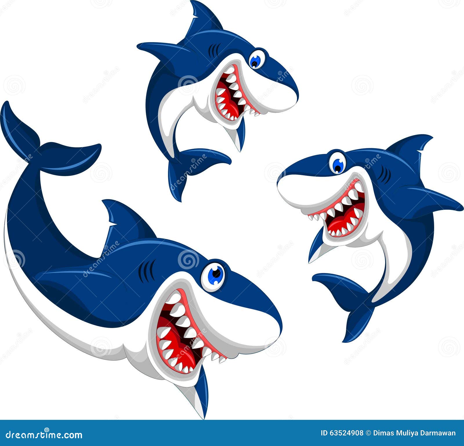 Happy triple shark cartoon stock illustration. Illustration of comic ...
