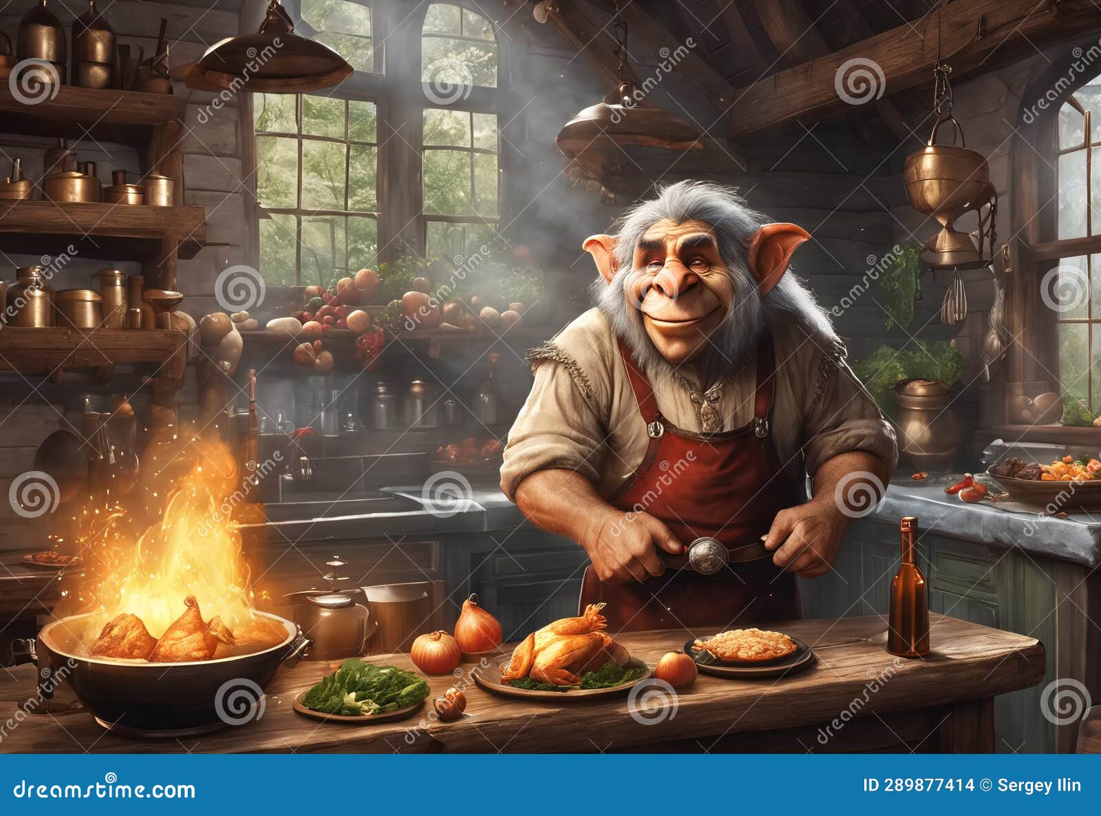 Happy Troll Coocking Food. Generative AI Stock Illustration ...