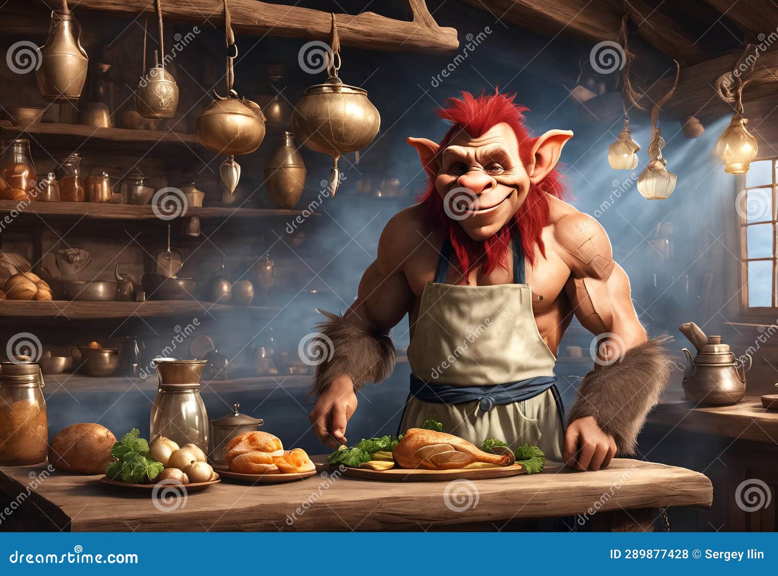 Happy Troll Coocking Food. Generative AI Stock Illustration ...