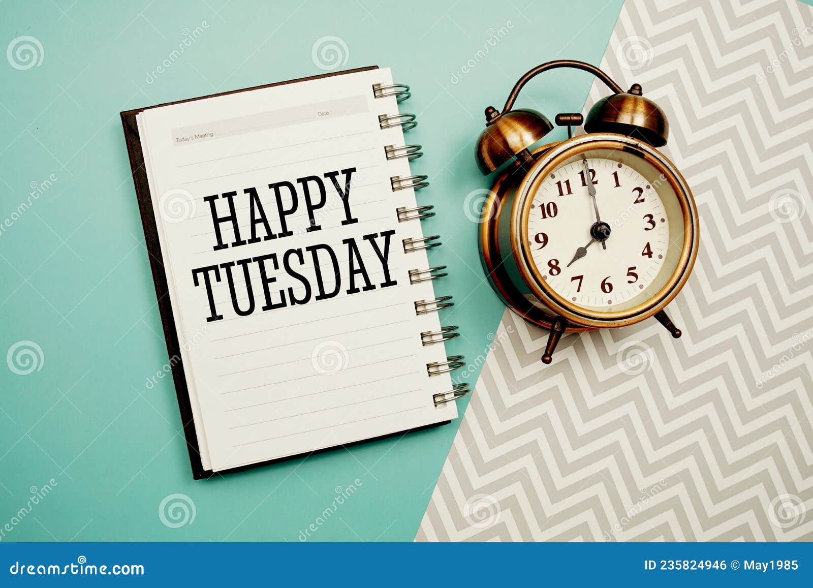 Happy Tuesday Text and Alarm Clock on Blue Background Stock Photo ...