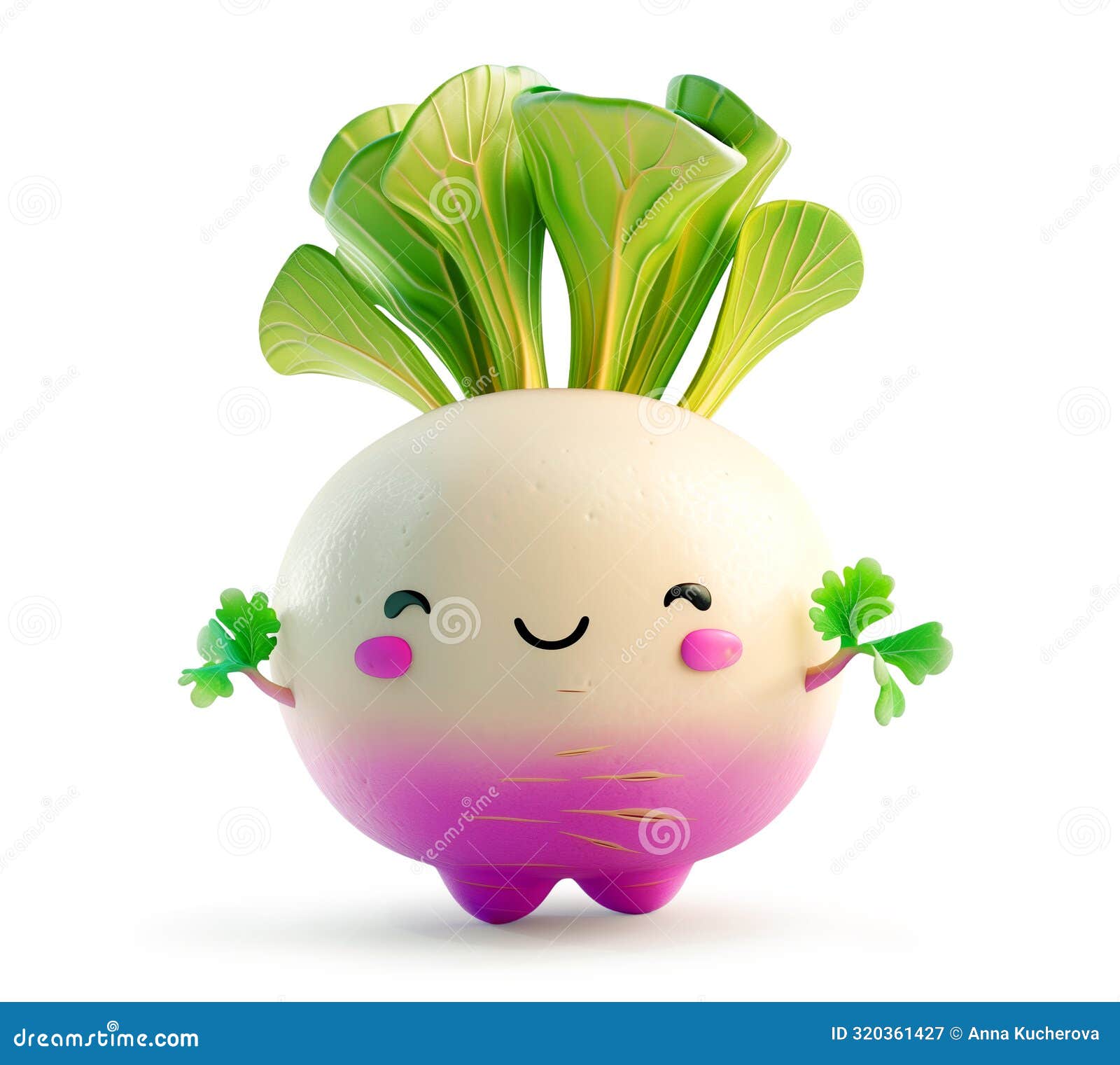 Happy Turnip Character with Green Leaves on White Stock Illustration ...