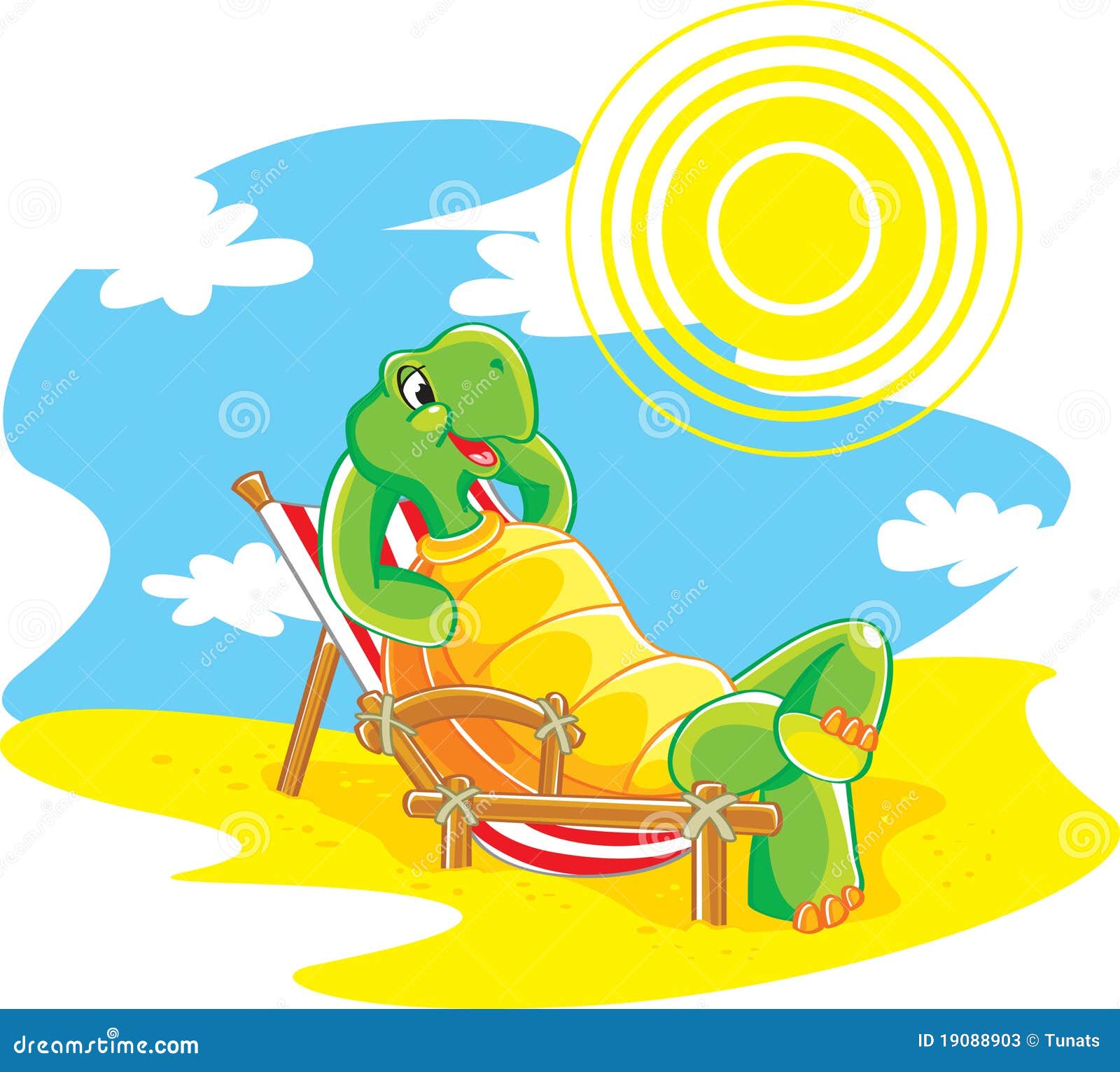 Happy turtle on the beach stock vector. Illustration of summer - 19088903