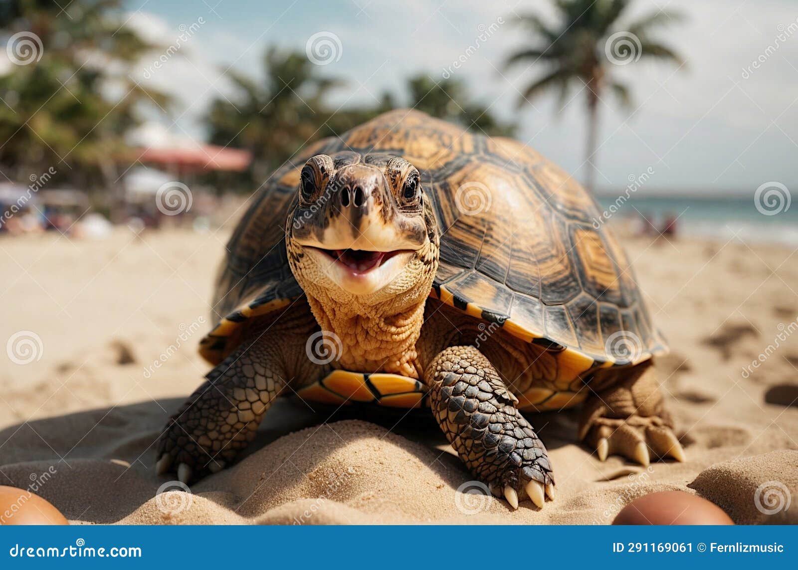 Happy Turtle at the Beach - Generative AI Stock Illustration ...