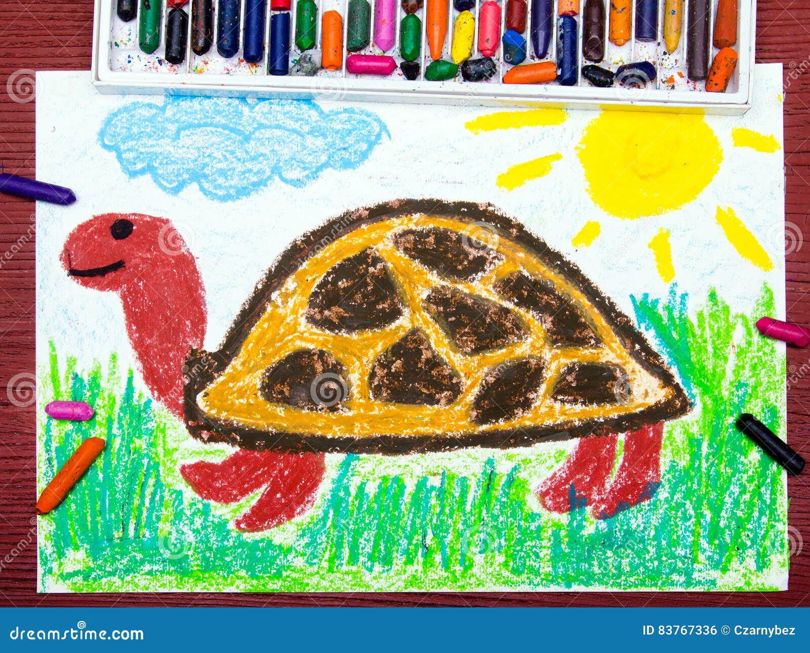 Happy turtle on the grass stock illustration. Illustration of mascot ...