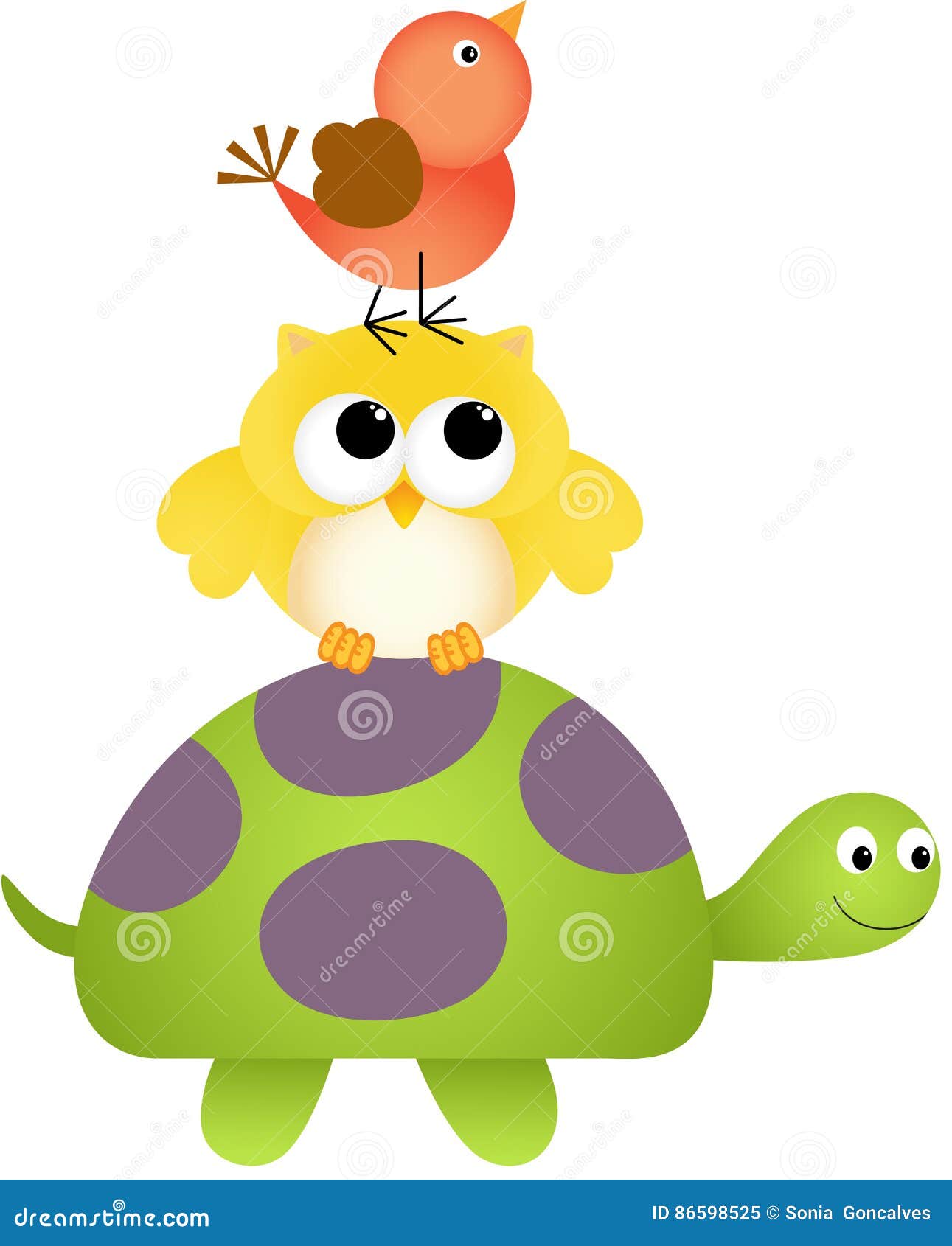 Happy Turtle with Owl and Bird Stock Vector - Illustration of birthday ...