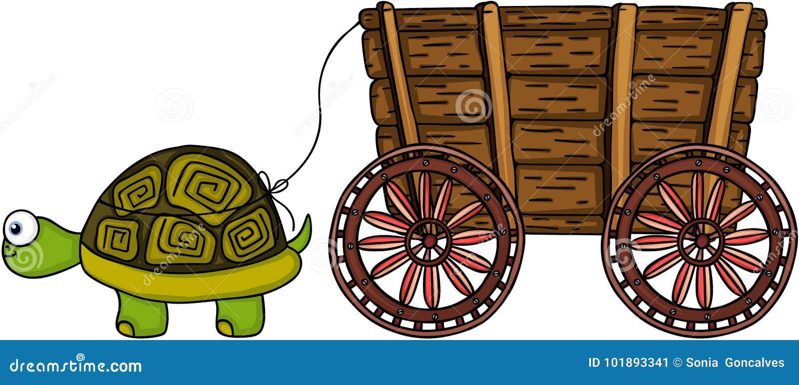 Happy Turtle Pulling Wooden Trolley Stock Vector - Illustration of ...