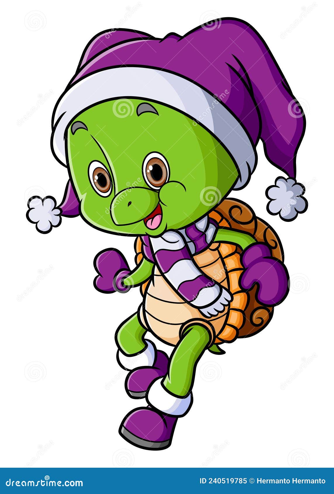 The Happy Turtle is Walking with the Winter Costume Stock Vector ...
