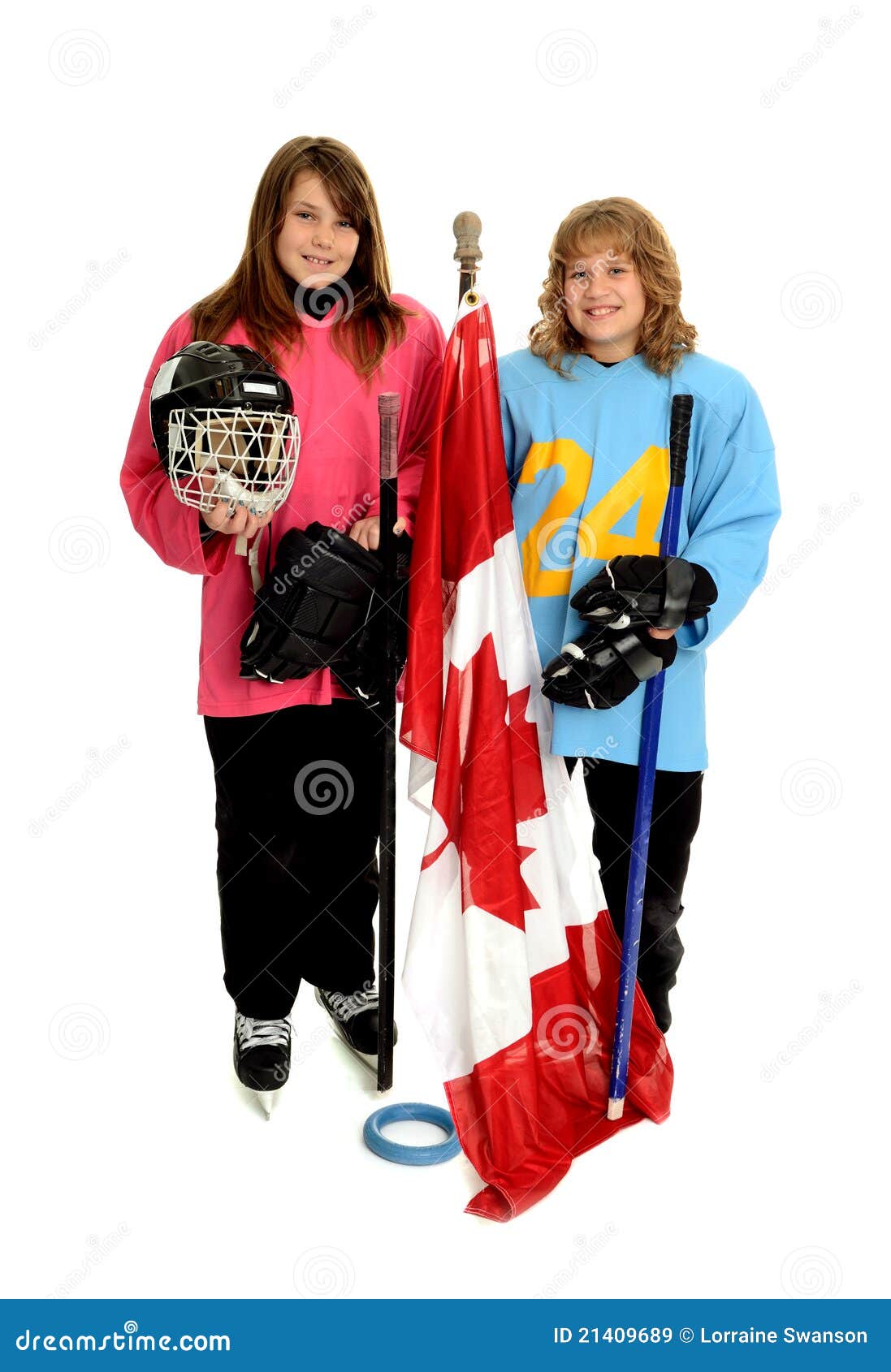 Happy Tween Ringette Playing Canadian Girls Stock Image - Image of ...