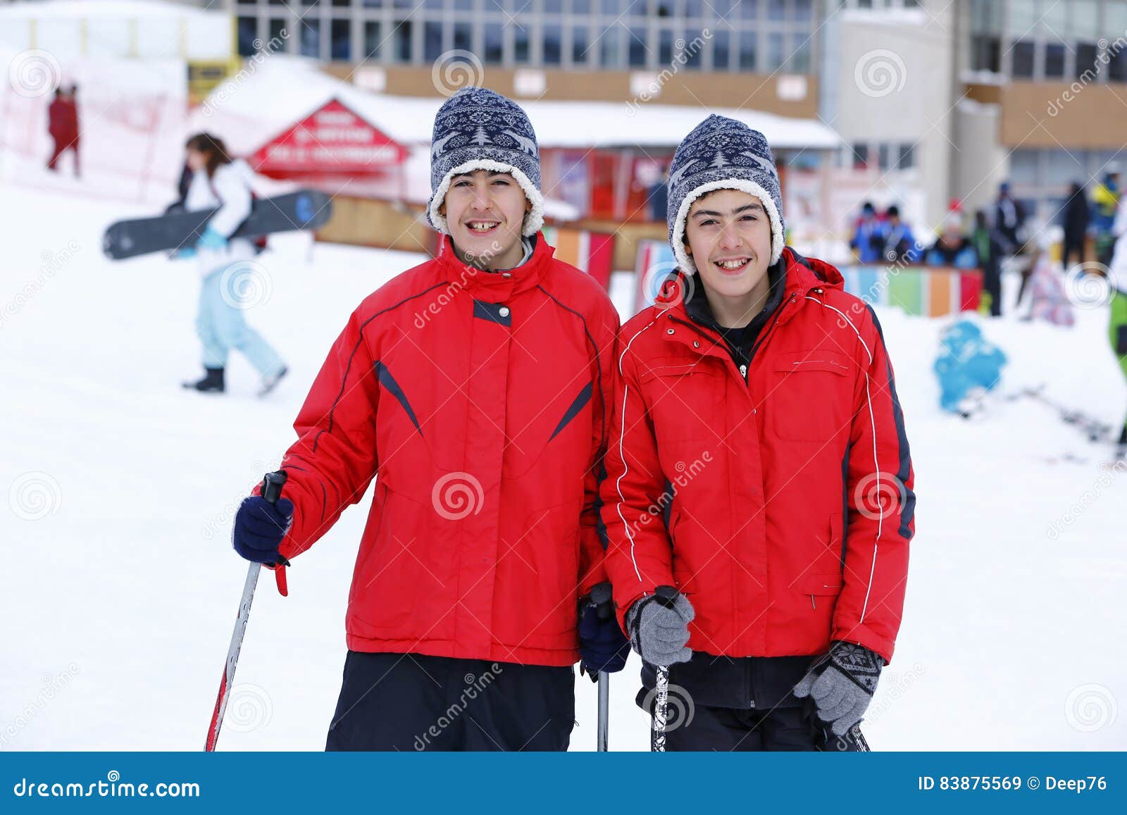 Happy Twins Enjoying in Snow Stock Image - Image of looking, twins ...
