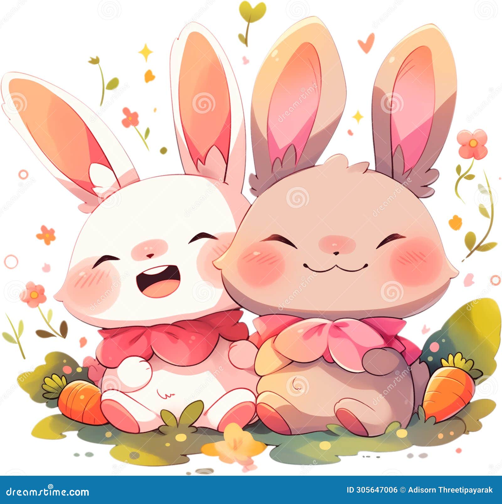 Adorable Rabbits. Set Of Cute Cartoon Animals Portraits. Fits For ...