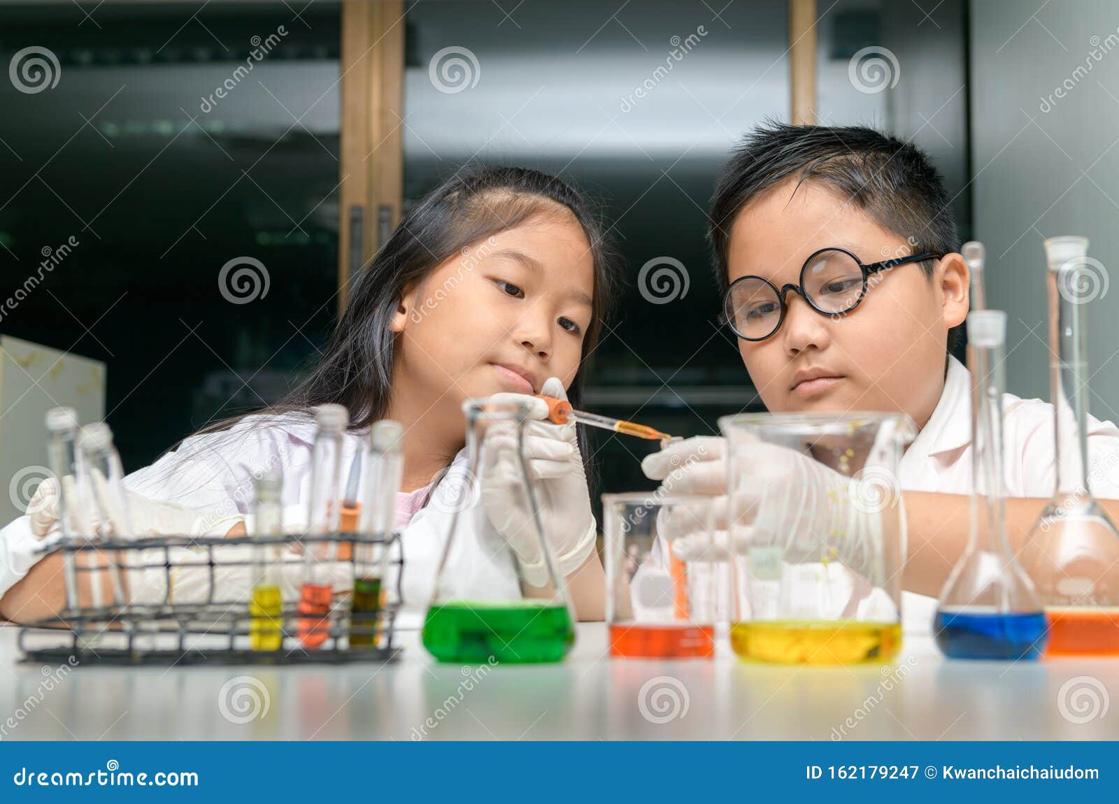 Happy Two Children Making Science Experiments Stock Image - Image of ...