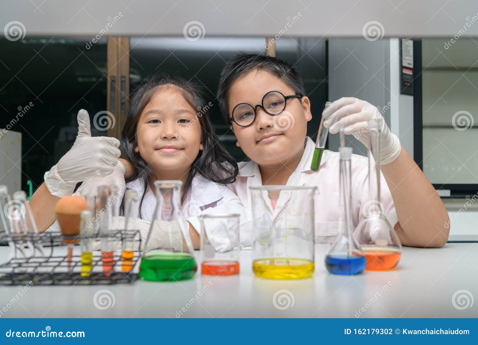 Happy Two Children Making Science Experiments Stock Photo - Image of ...