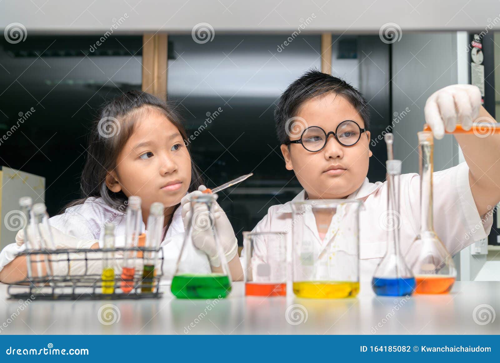 Happy Two Children Making Science Experiments Stock Photo - Image of ...
