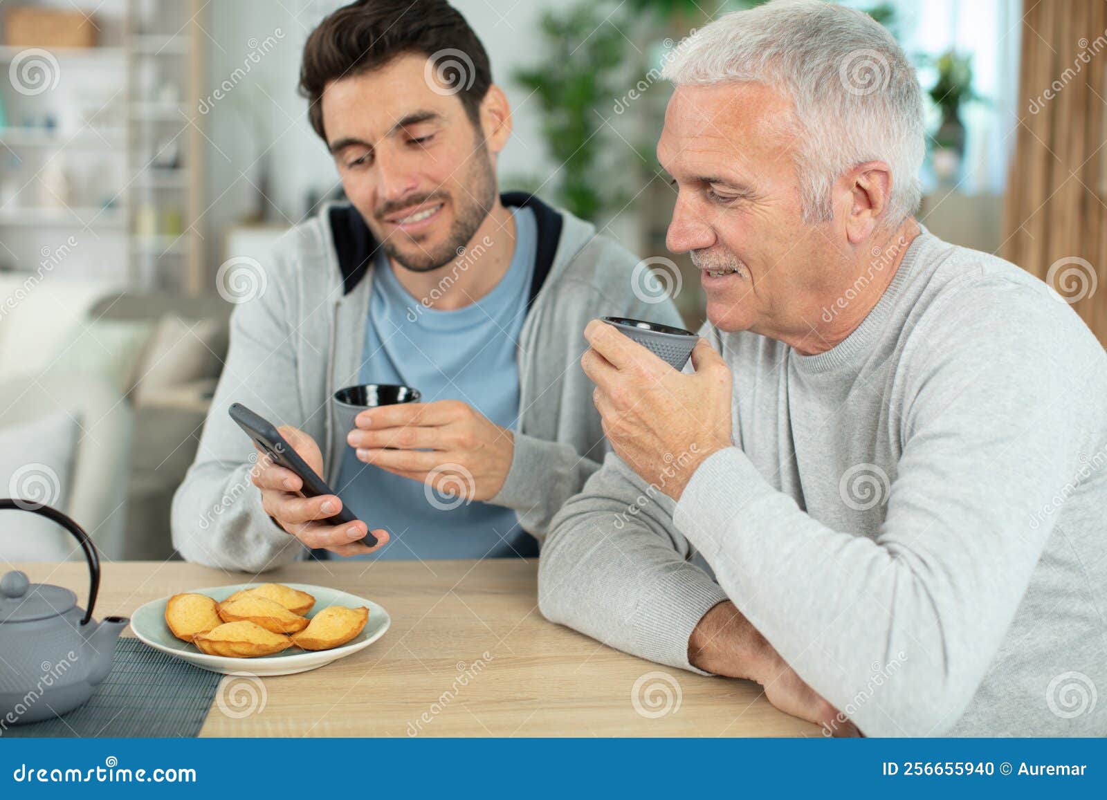 Happy Two Generations Men Together at Home Stock Photo - Image of ...