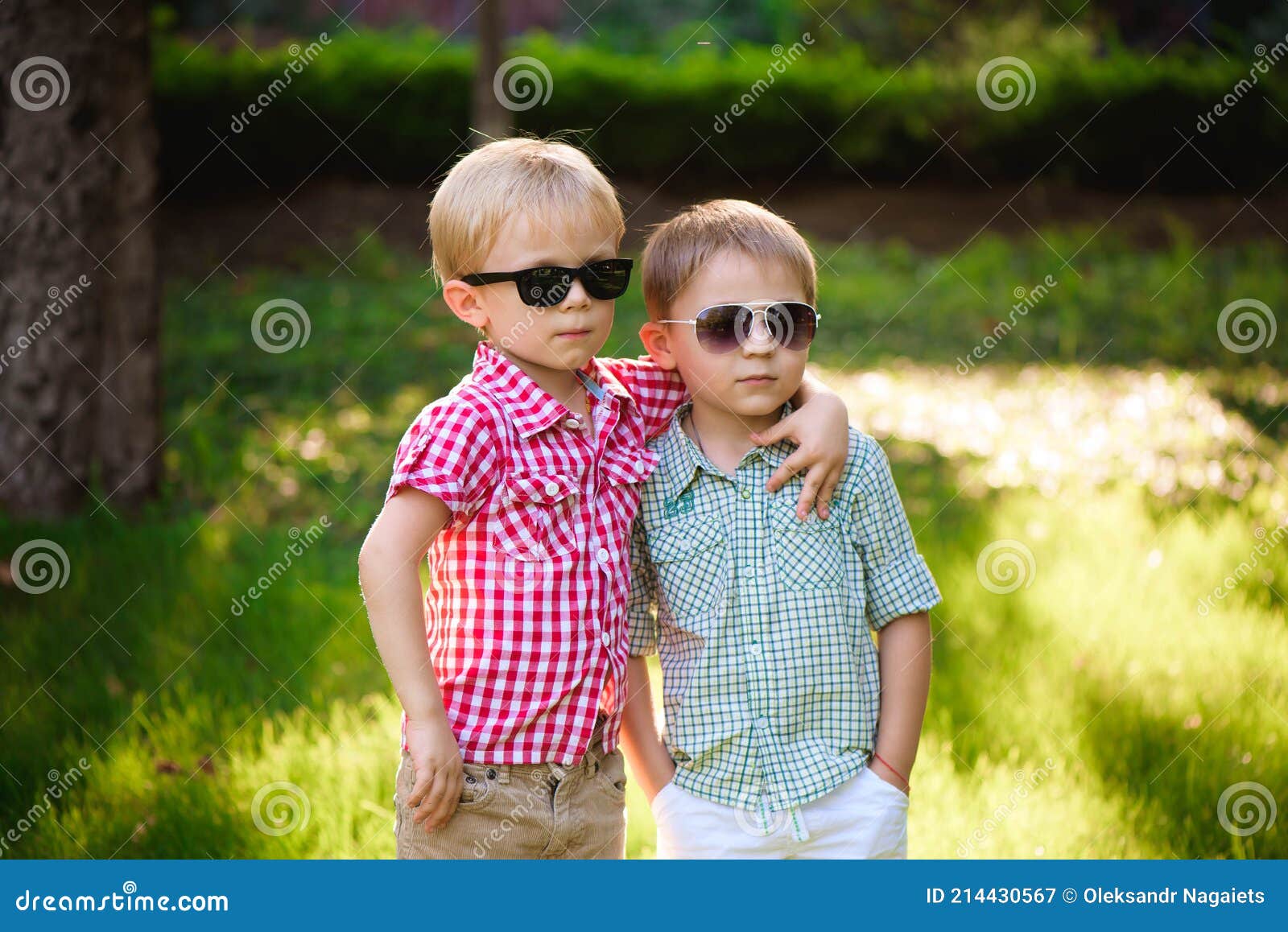 Happy Two Kids Friends Outdoors in Sunglasses Stock Image - Image of ...