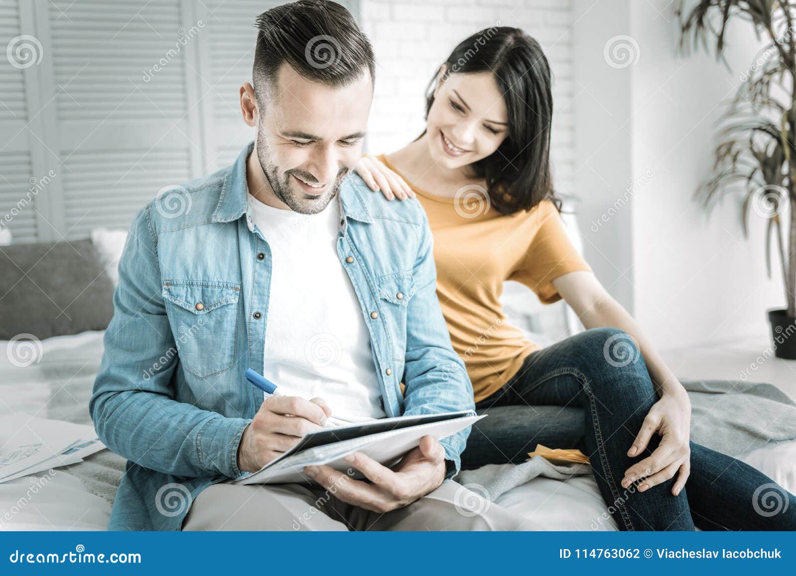Happy Two Students Repeating Material Stock Photo - Image of media ...