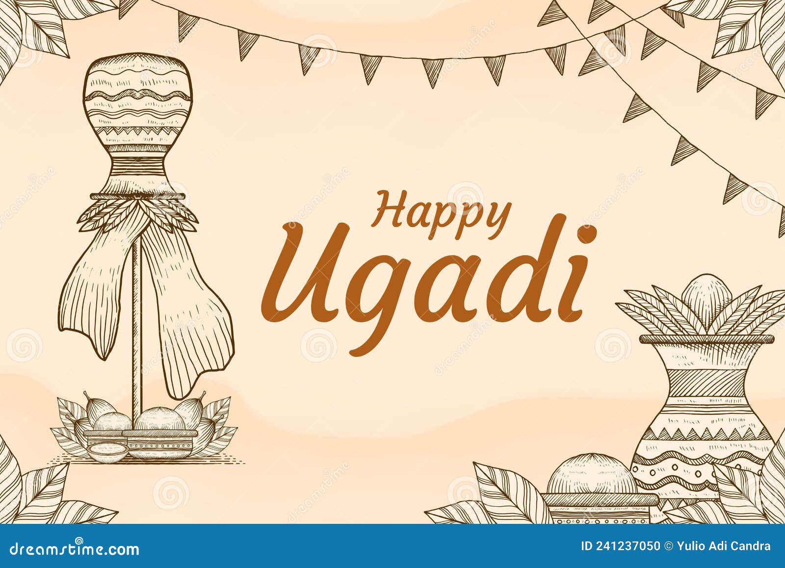 Happy Ugadi Hand Drawn Illustration Banner Poster Stock Vector ...