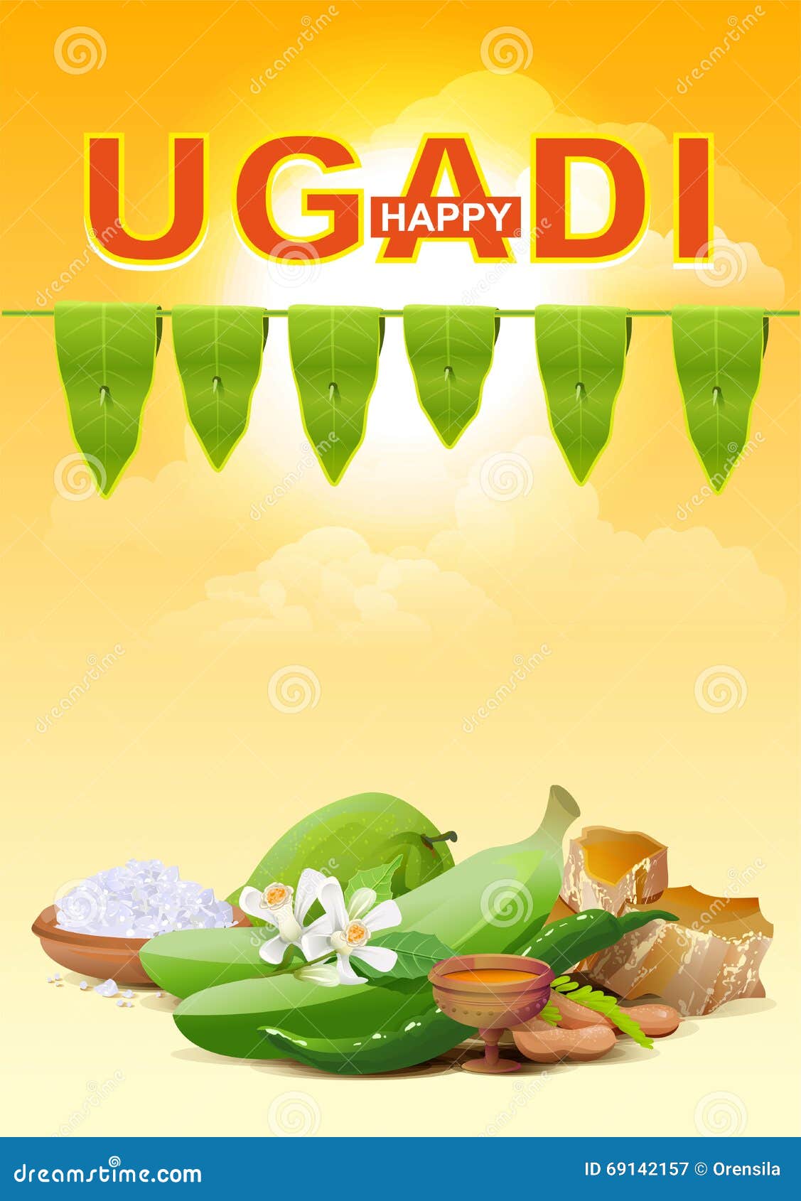 Happy Ugadi. Template Greeting Card for Holiday Ugadi Stock Vector ...