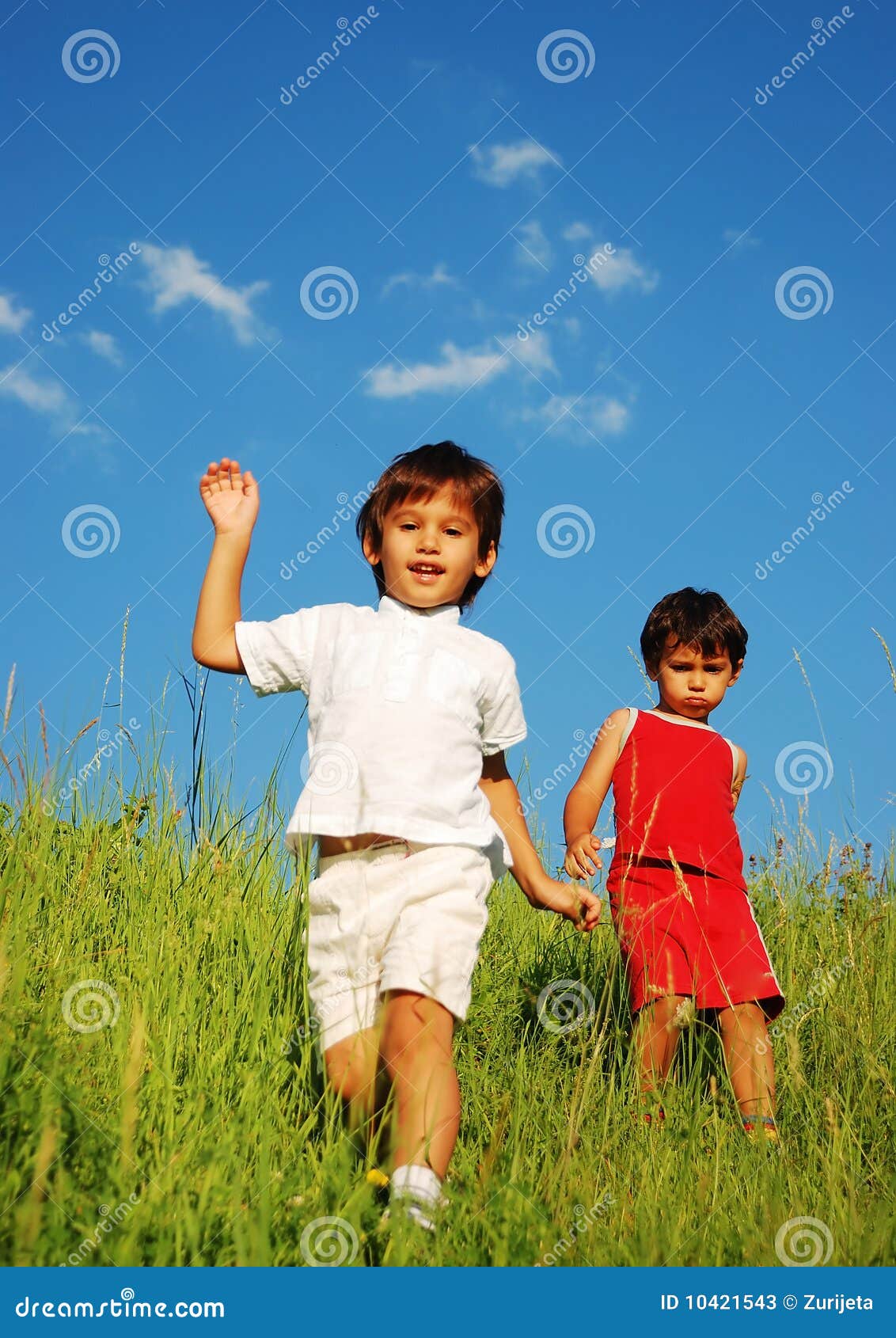 Happy Unforgetable Childhood on Green Meadow Stock Image - Image of ...