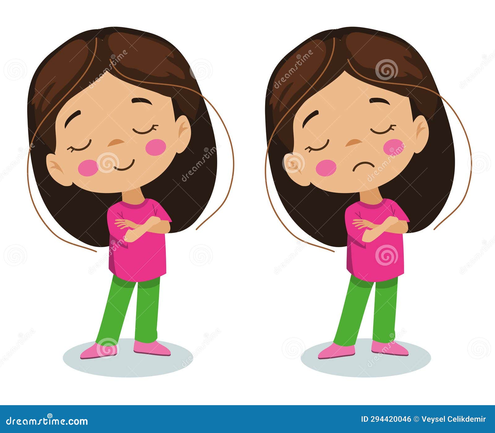 Happy Unhappy Face Cute Girl Stock Vector - Illustration of couple ...