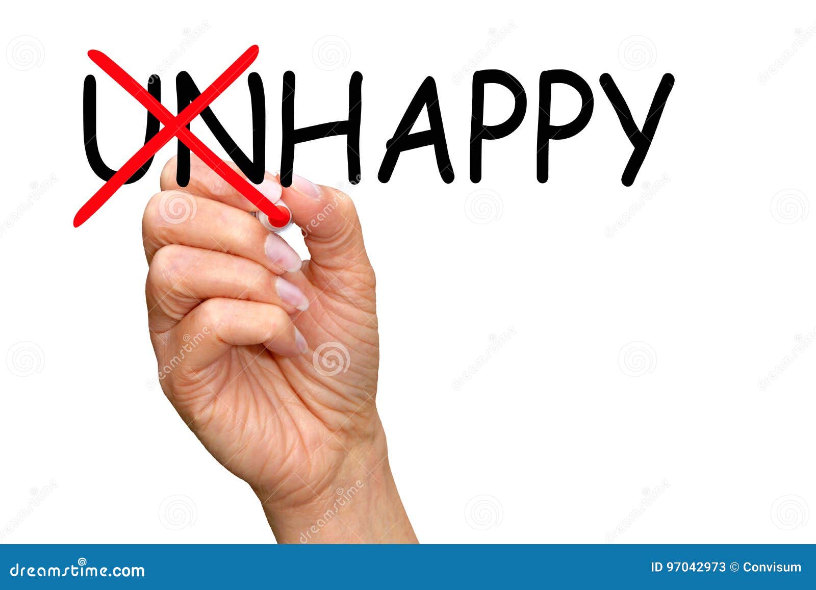 Happy instead Unhappy - Female Hand with Marker Writing Text Stock ...