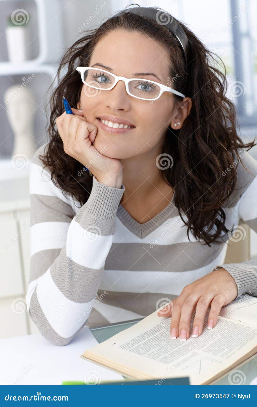 Happy University Student Learning Stock Image - Image of caucasian ...