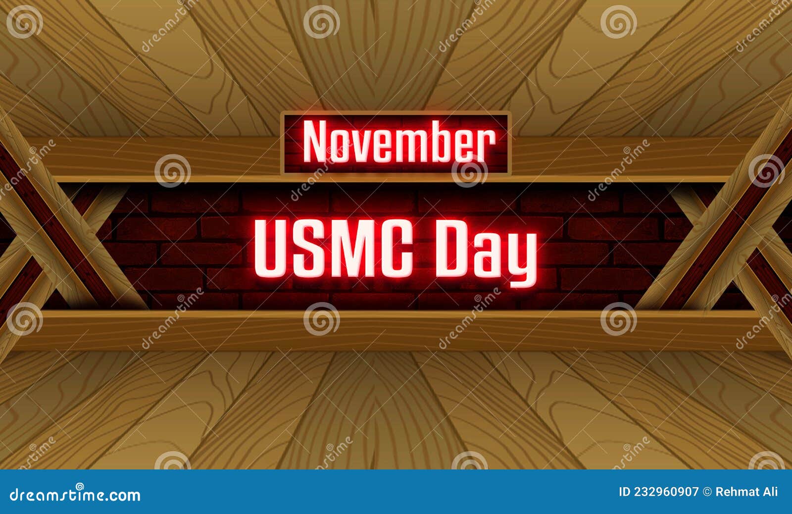 10 November, USMC Day, Neon Text Effect On Bricks Background Stock ...