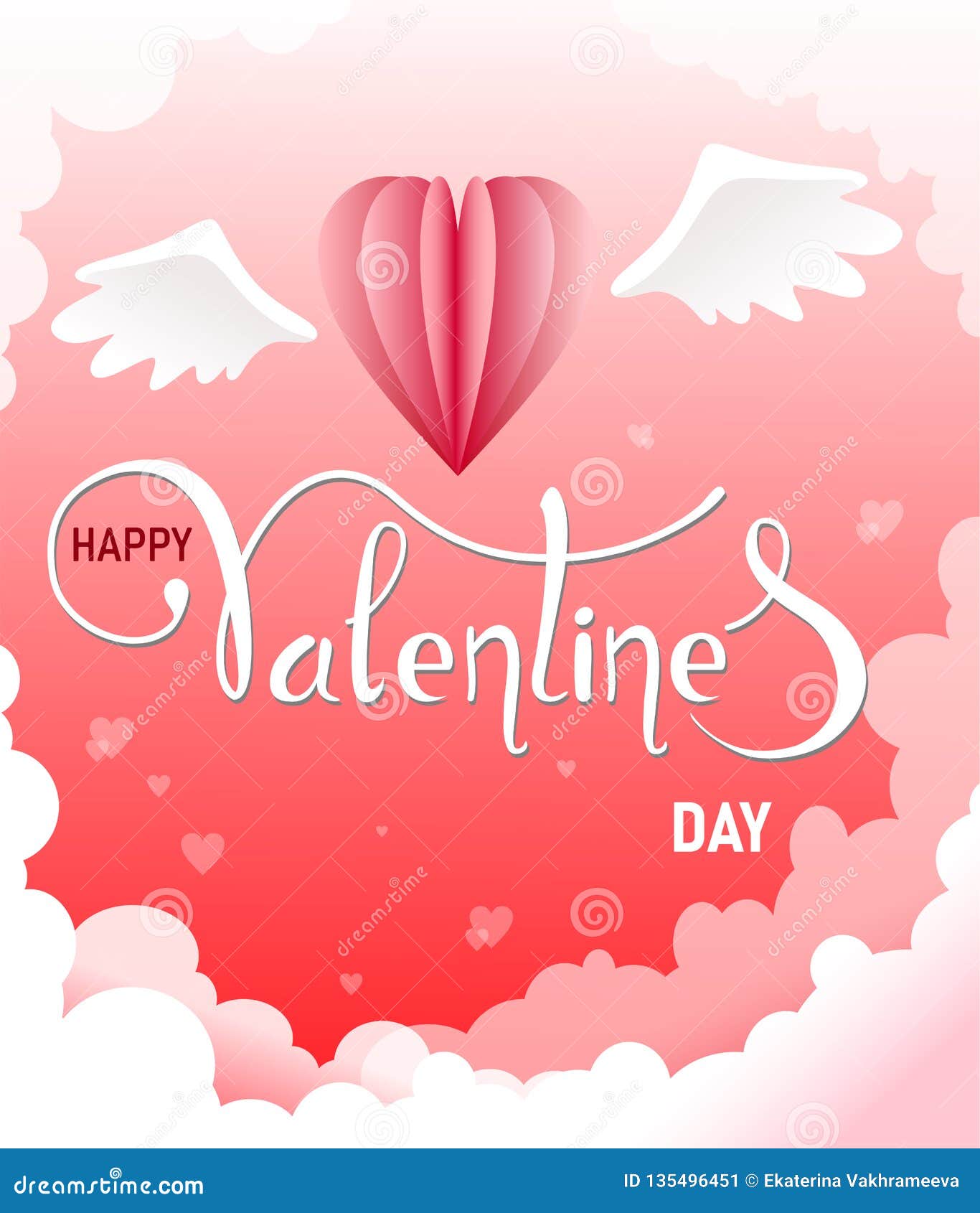 Happy Valentines Day Greetings Card with Realistic Paper Cut Hearts ...