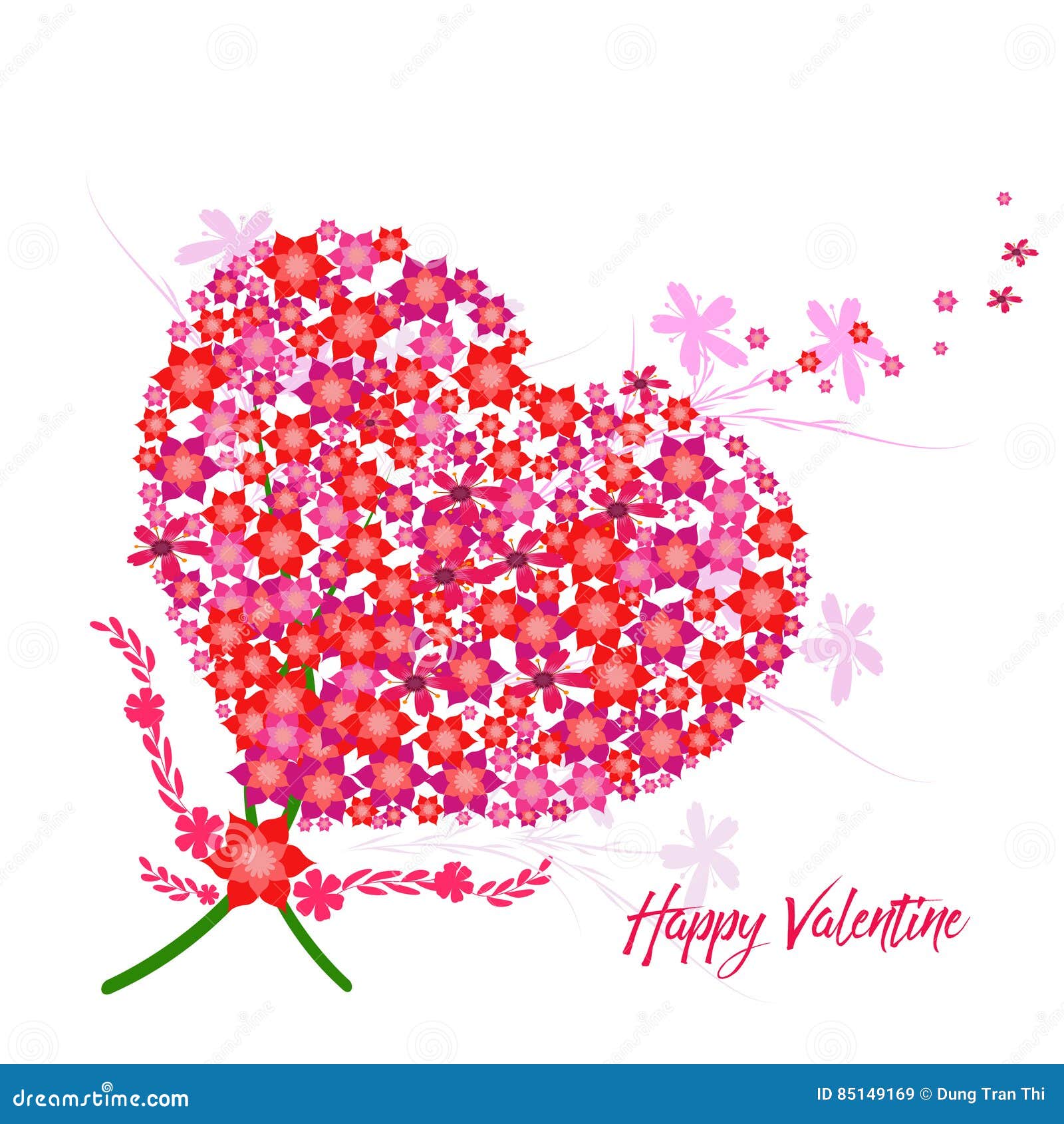 Happy Valentine with Heart of Spring Flowers Stock Vector ...