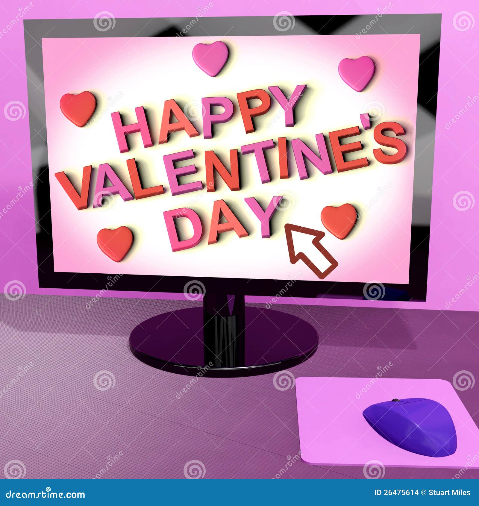 Happy Valentine S Day on Computer Screen Showing Online Greeting Stock ...