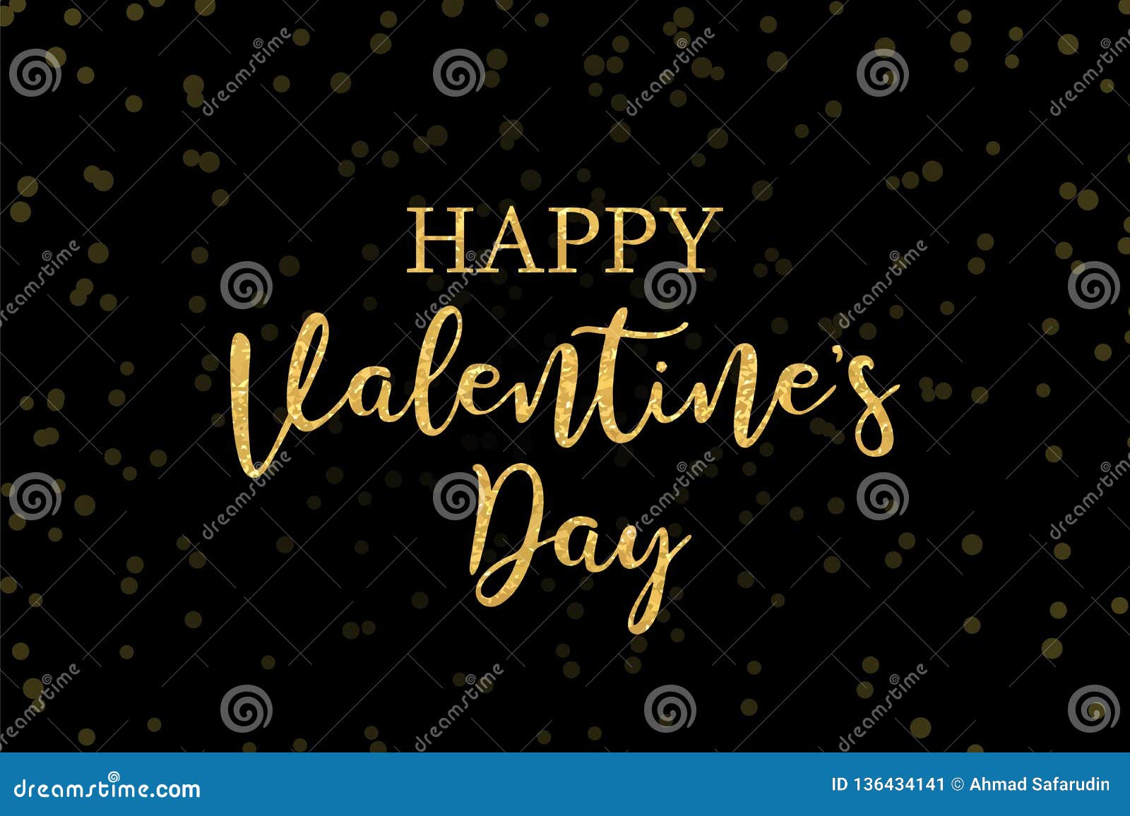 Happy Valentine S Day Gold Hand Drawn Lettering On Black Background