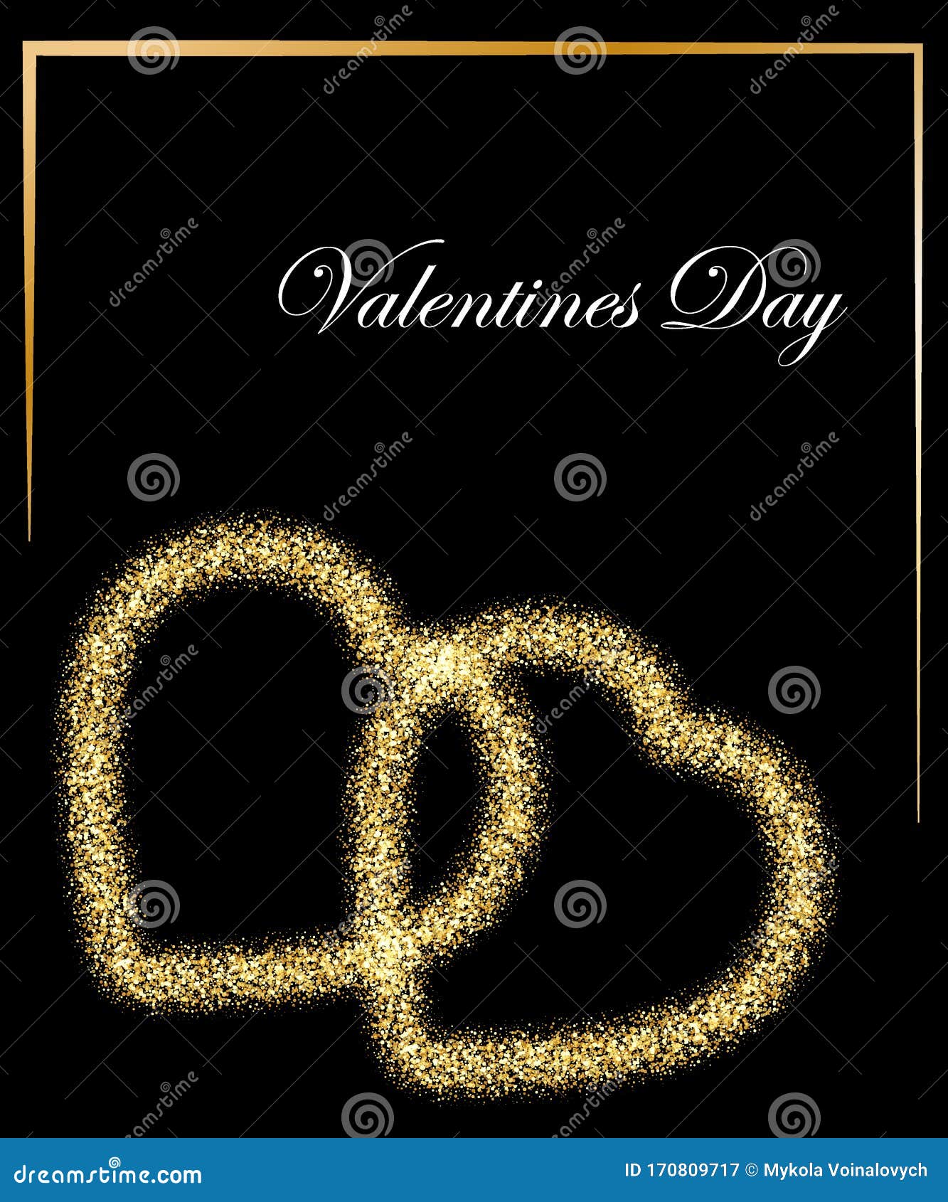 Happy Valentines Day Card With Gold Glittering Star Dust Heart Golden