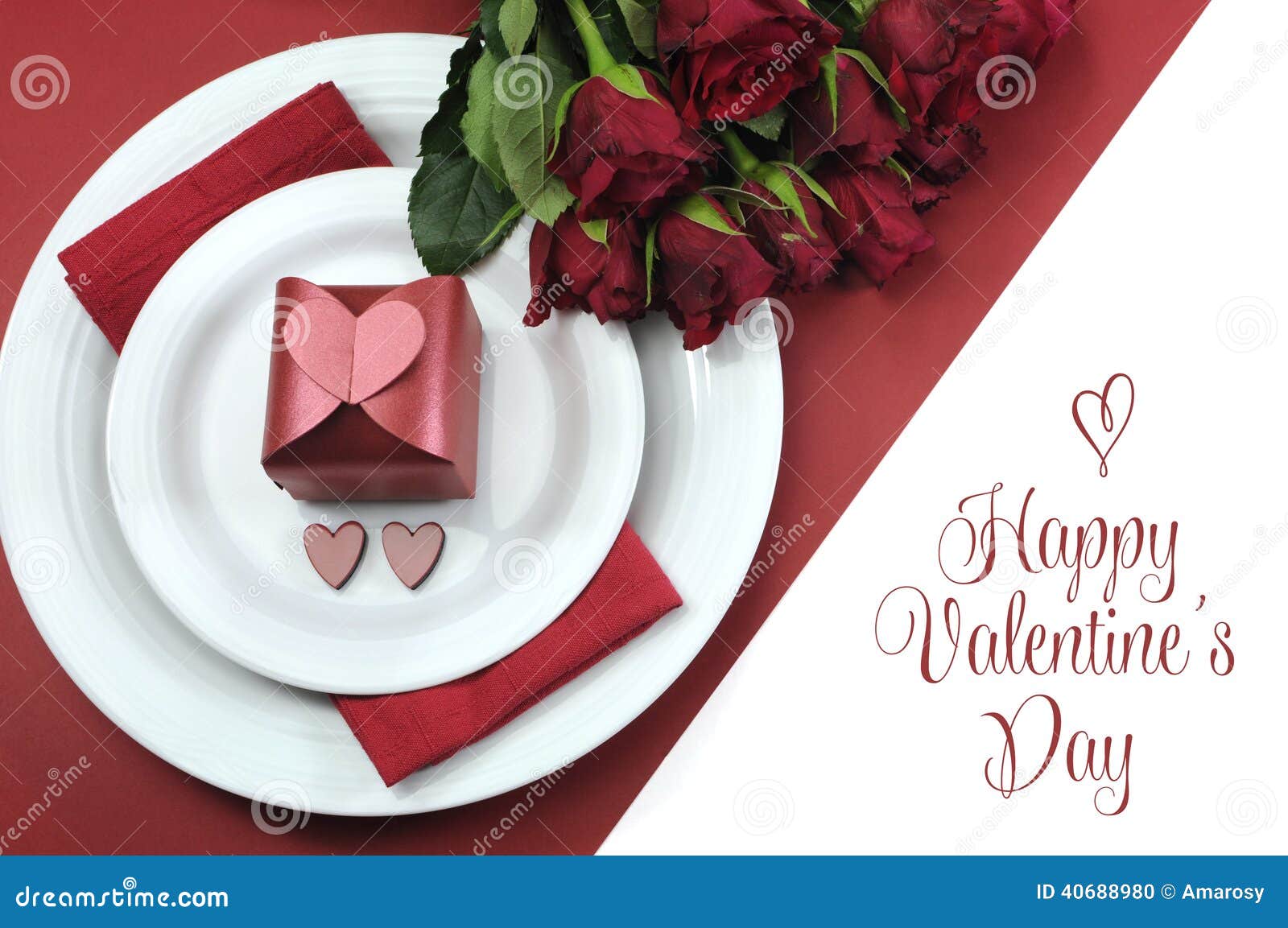 Happy Valentines Day Dining Table Setting, with Red Hearts, Gift, and ...