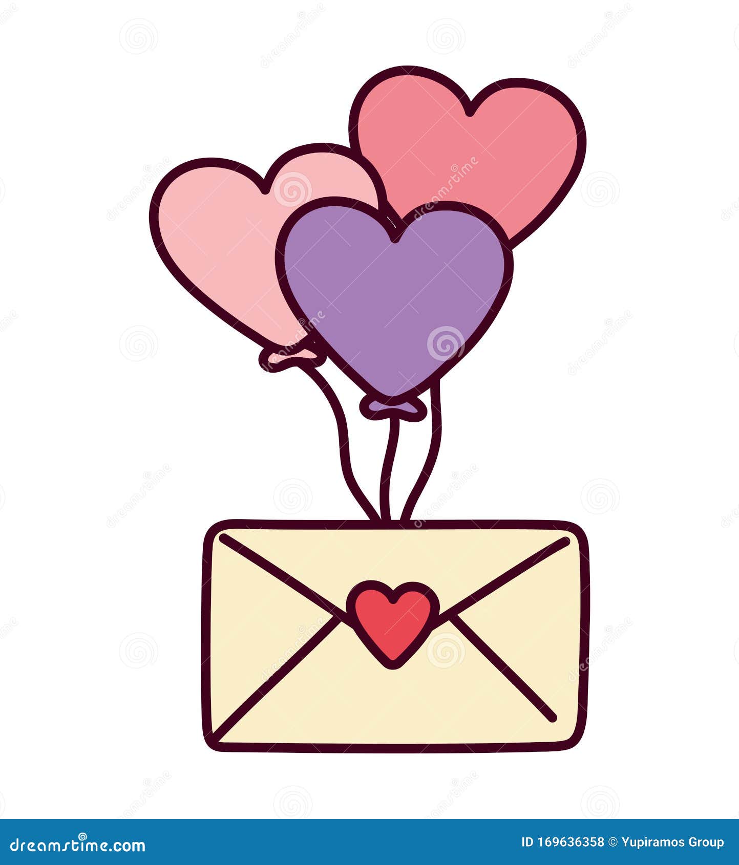 Happy Valentines Day Envelope Letter Love Balloons Shaped Hearts Stock