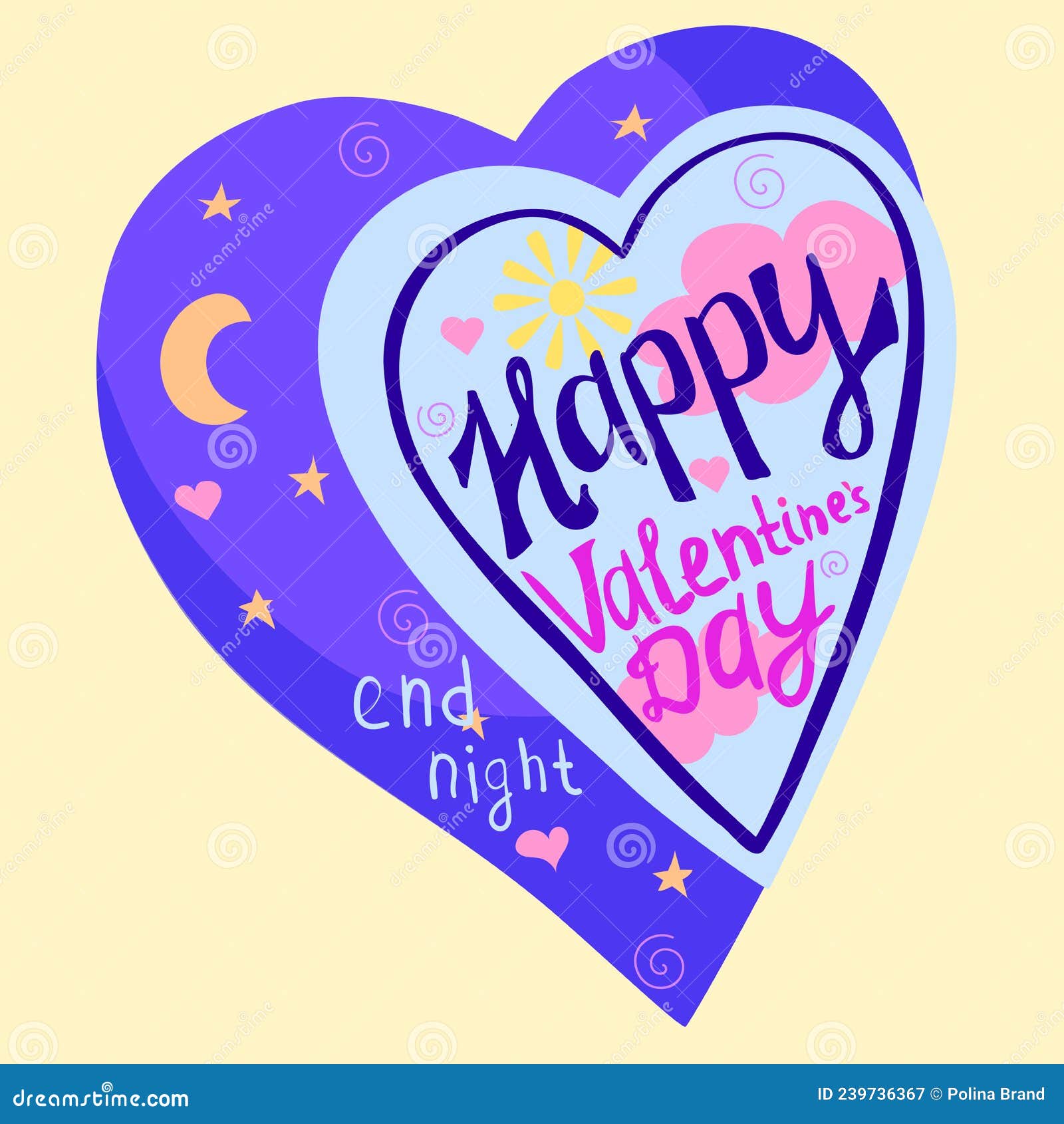 Happy Valentines Day and Night. Vector Illustration Stock Vector ...