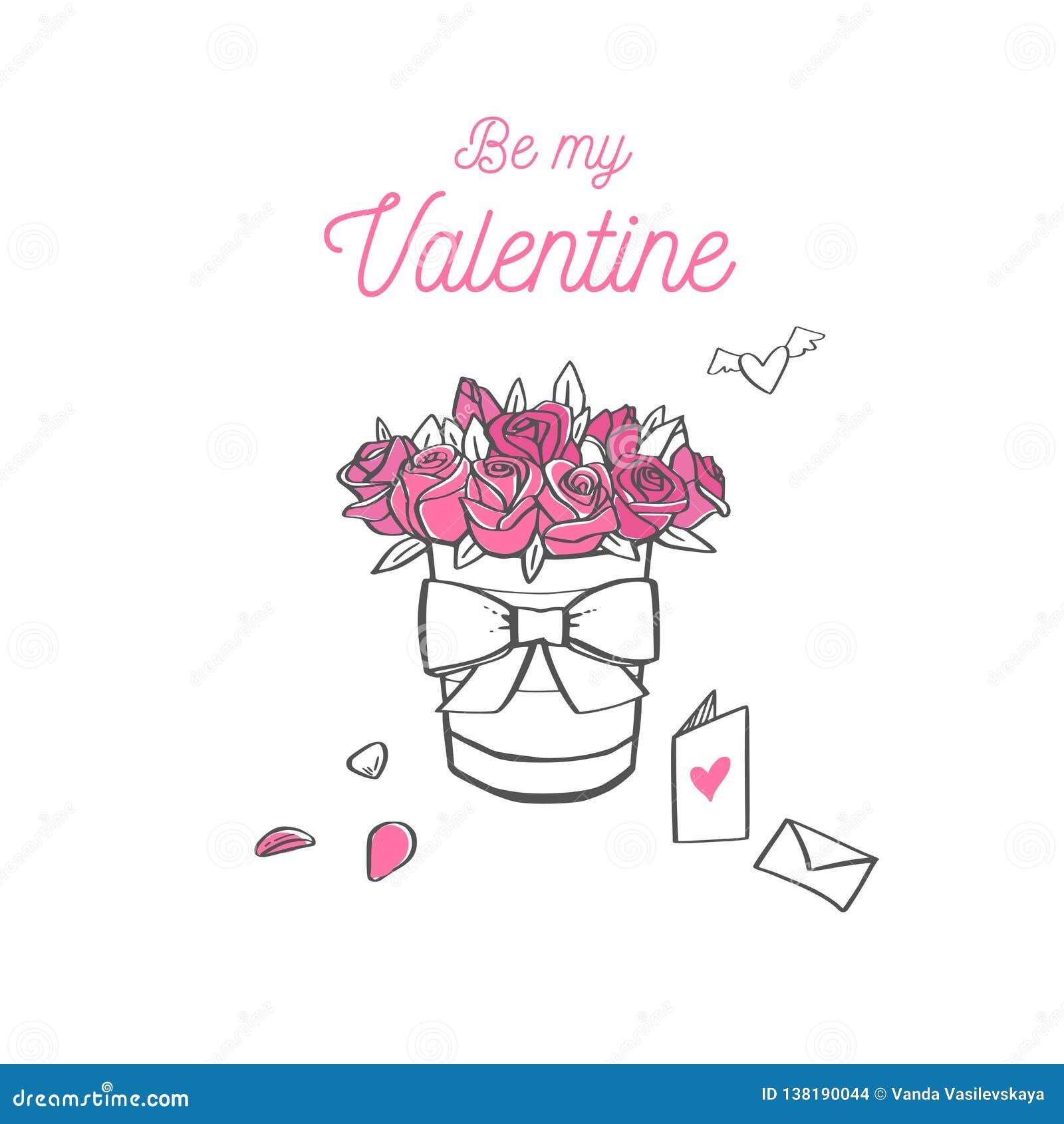Happy Valentines Day Vector Card. Doodle Sketch Stock Vector ...