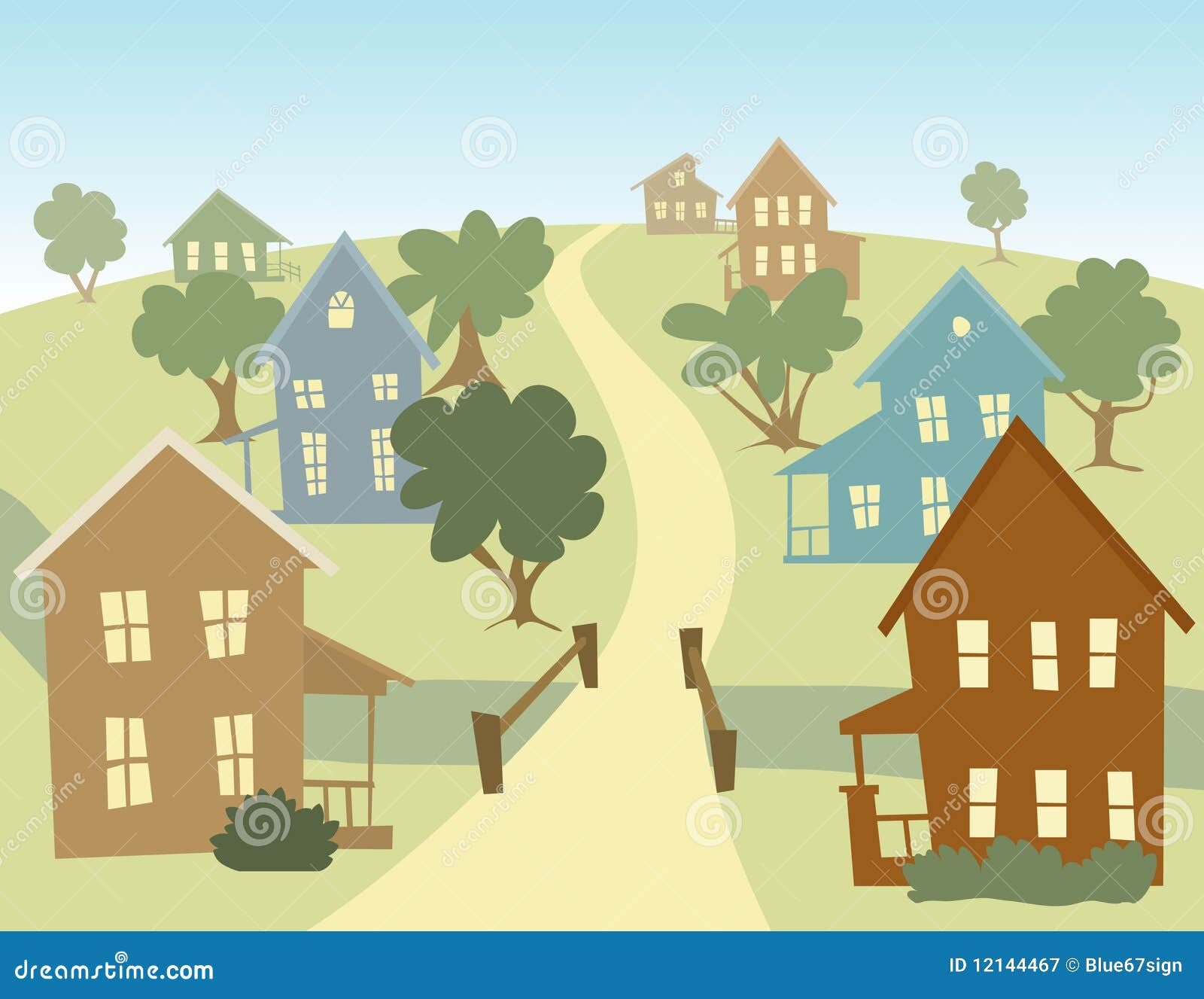 Happy Village stock vector. Illustration of tree, silhouette - 12144467